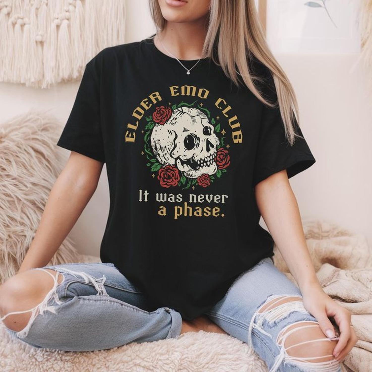 Elder Emo Club Shirt It Was Never a Phase t-Shirt Elder Emo Mom Gift ...