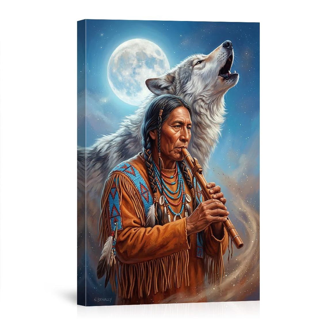Elder Flute Player Howling Wolf Indigenous Tribal Wildlife For Living ...