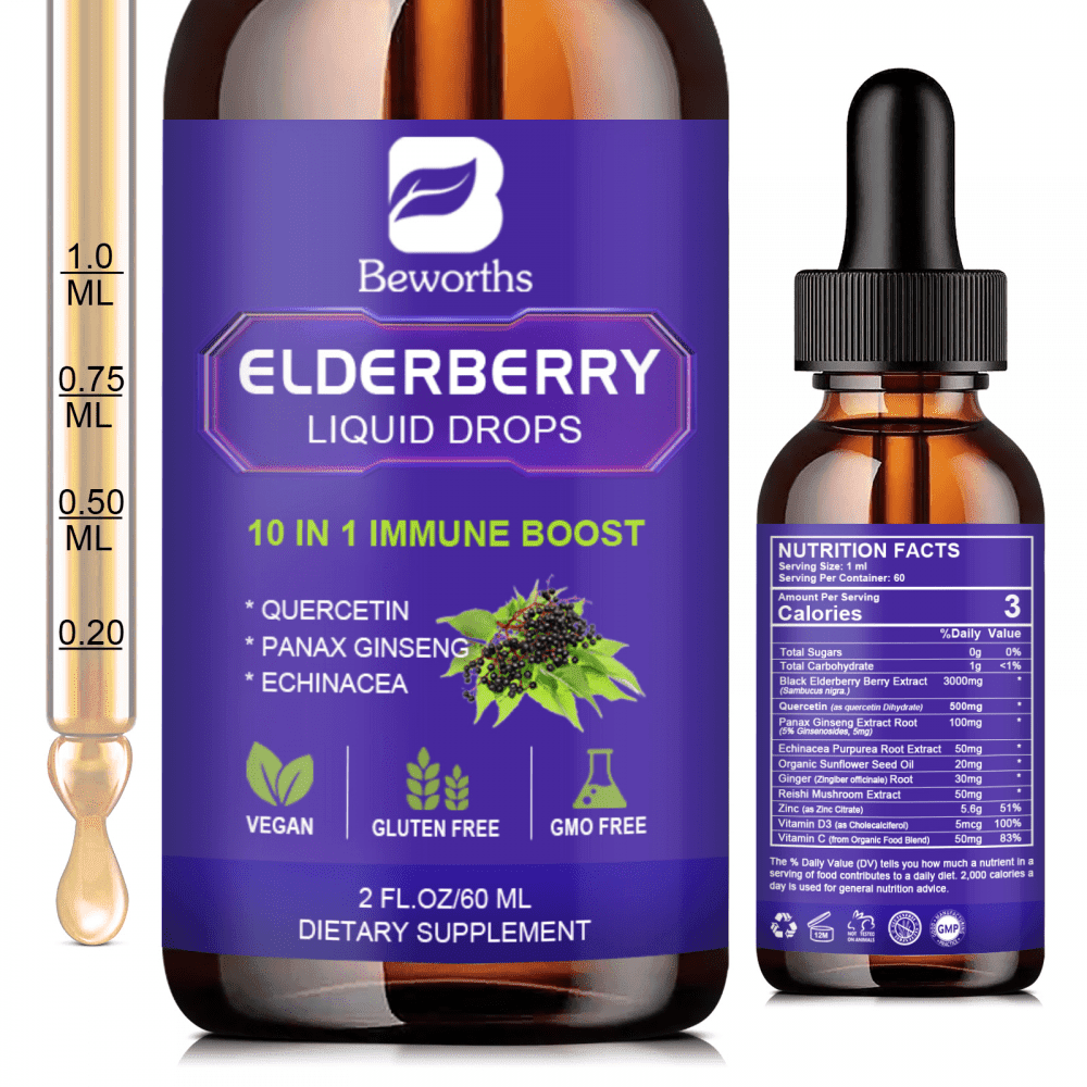 Elderberry Syrup - Black Elderberry Liquid Drop Zinc Quercetin ...
