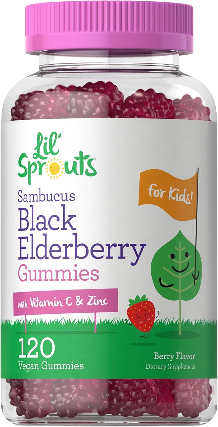 Lil' Sprouts Elderberry Gummies for Kids | Natural Immune Chewable | 120 Count | Berry Flavor ...