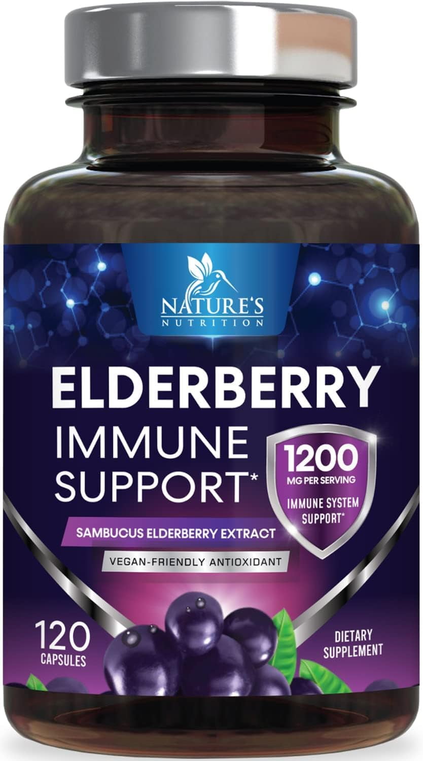 Nature's Nutrition Elderberry Immune Support Capsules, 1200mg Extract, 120 Count - Walmart.com