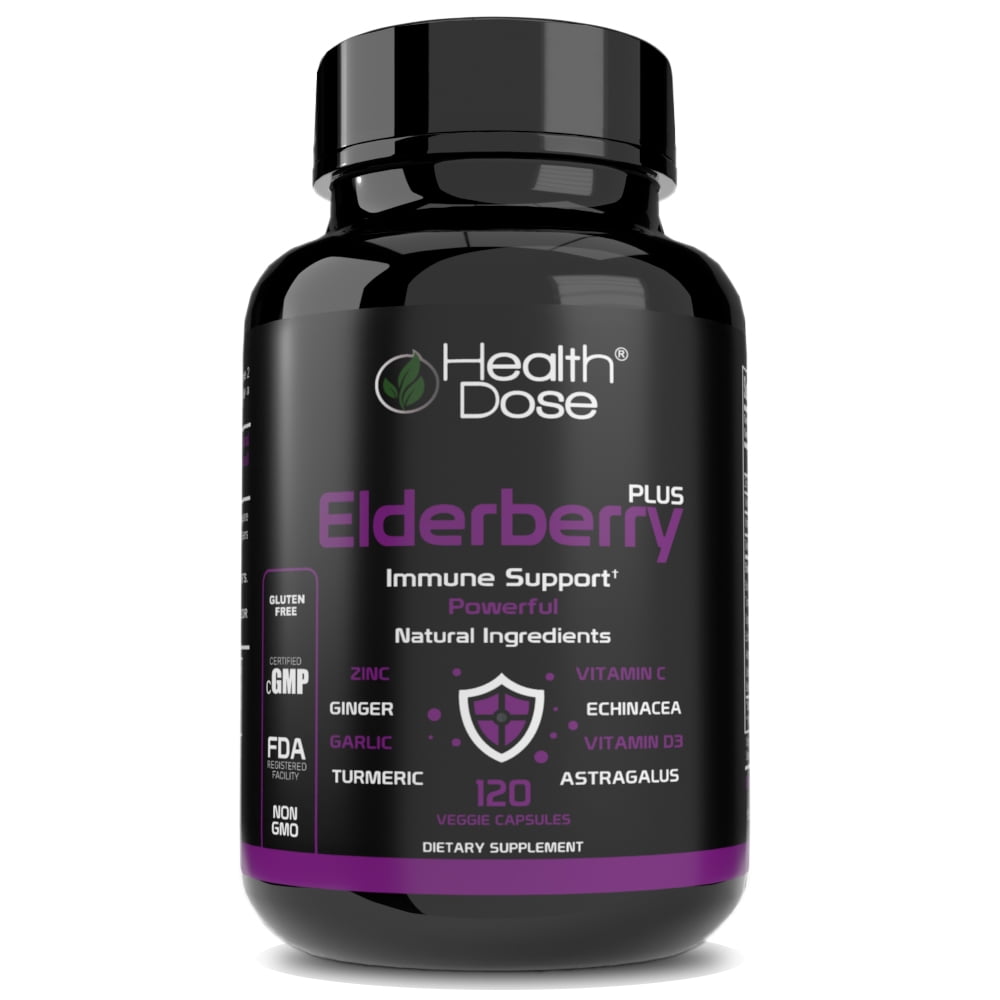 Health Dose Elderberry Plus, Immune Support with Vitamins, Zinc, Echinacea, Turmeric, Ginger ...