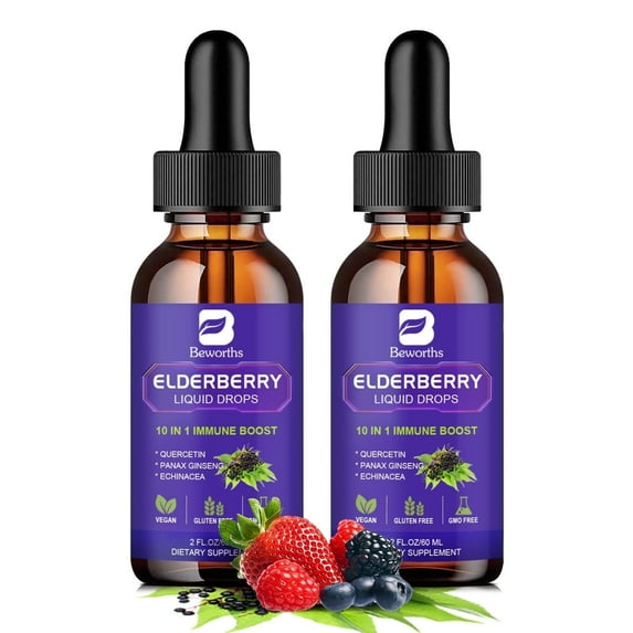 (2 Pack)Elderberry Syrup | Elderberry Liquid Drop | Immune Boosters Support Supplement for ...