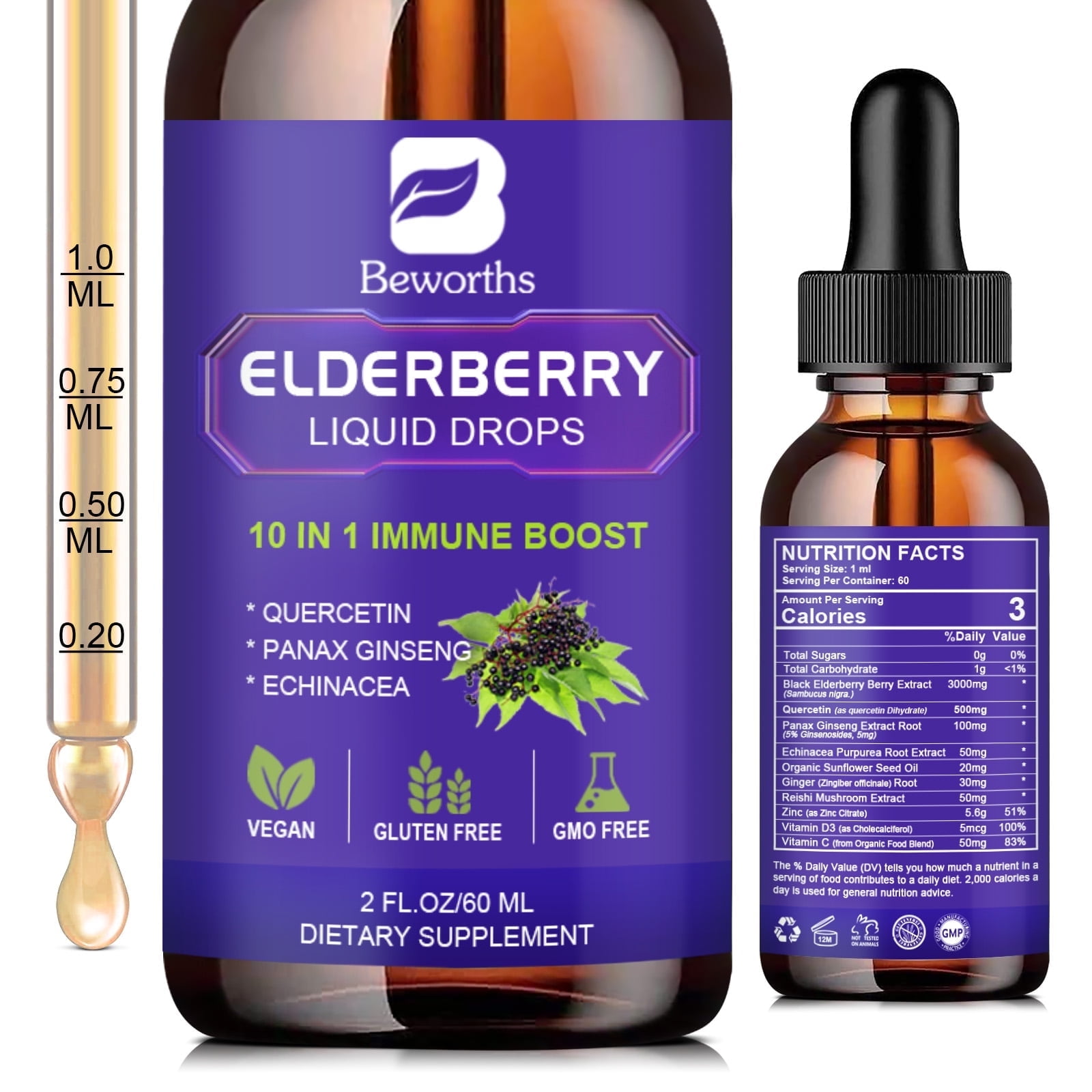 Elderberry Syrup | Elderberry Liquid Drop | Immune Boosters Support Supplement for Adults| | 2 ...