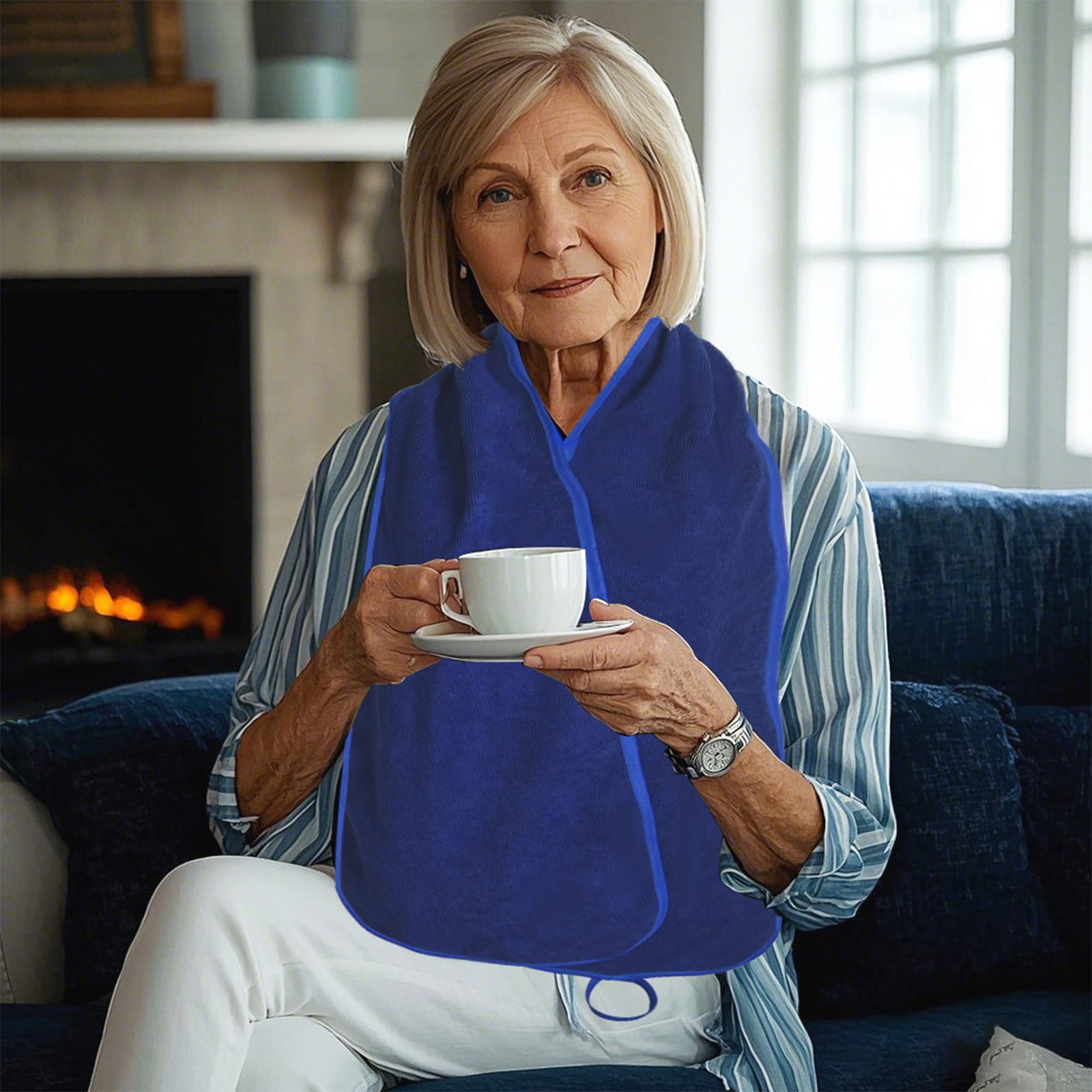 Elderly Care Bib,Double-Layer Waterproof Dining Bib w/ Tuxedo Style ...