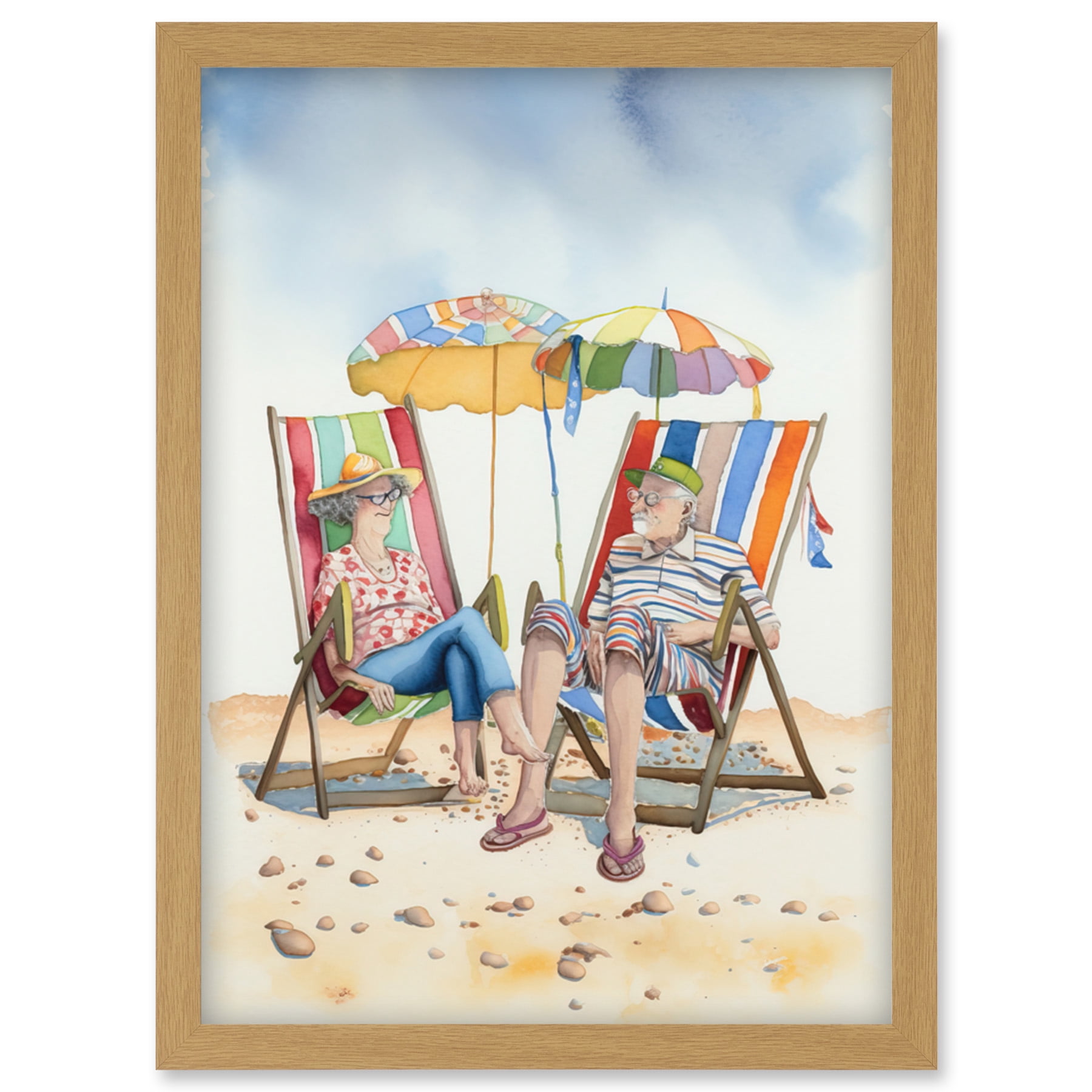 Elderly Couple Enjoying A Summer Beach Day Watercolour Illustration ...