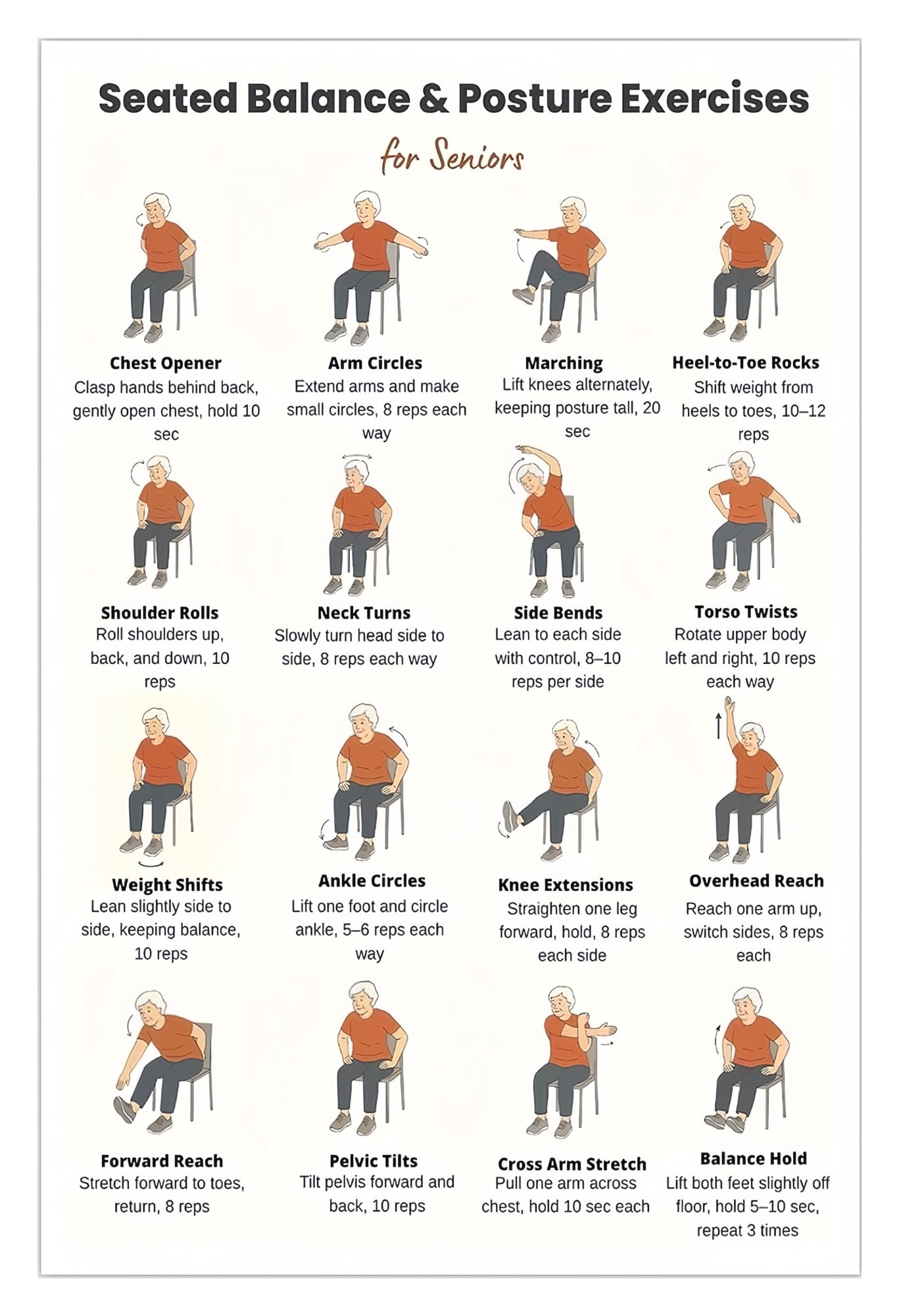 Elderly Exercise Poster Seated Balance and Posture Chair Workout ...