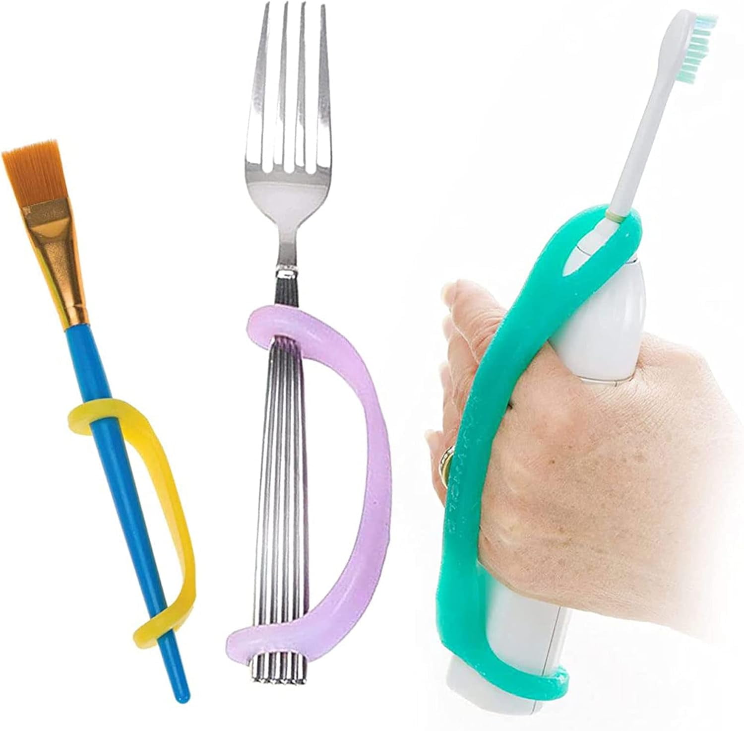 Elderly Female 3-Pack, Silicone Adaptive Aid, Universal Cuff Hand Grip Assistive Device ...