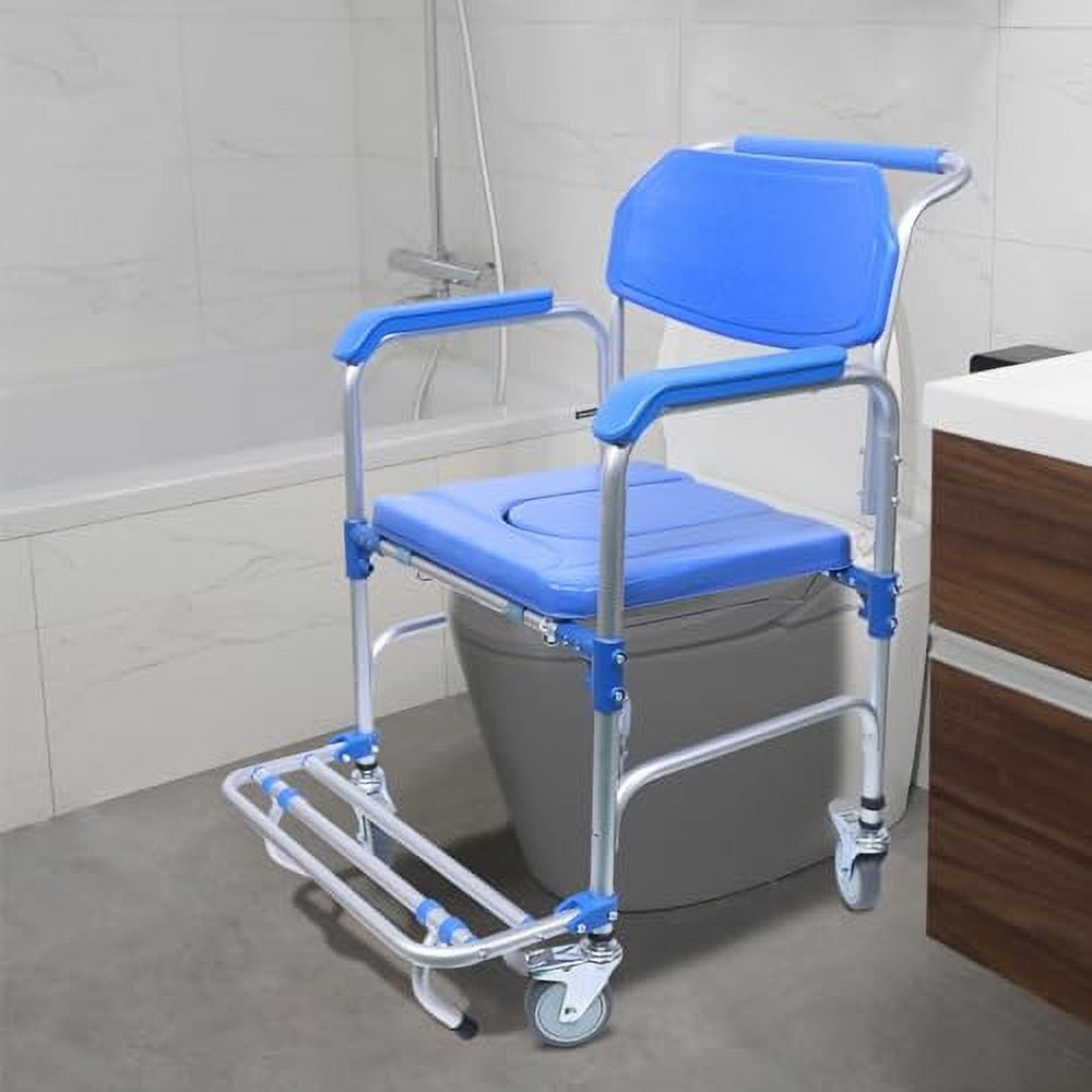 Elderly Shower and Commode Wheelchair, Bedside Commodes Transport Chair Bath Wheelchair with ...