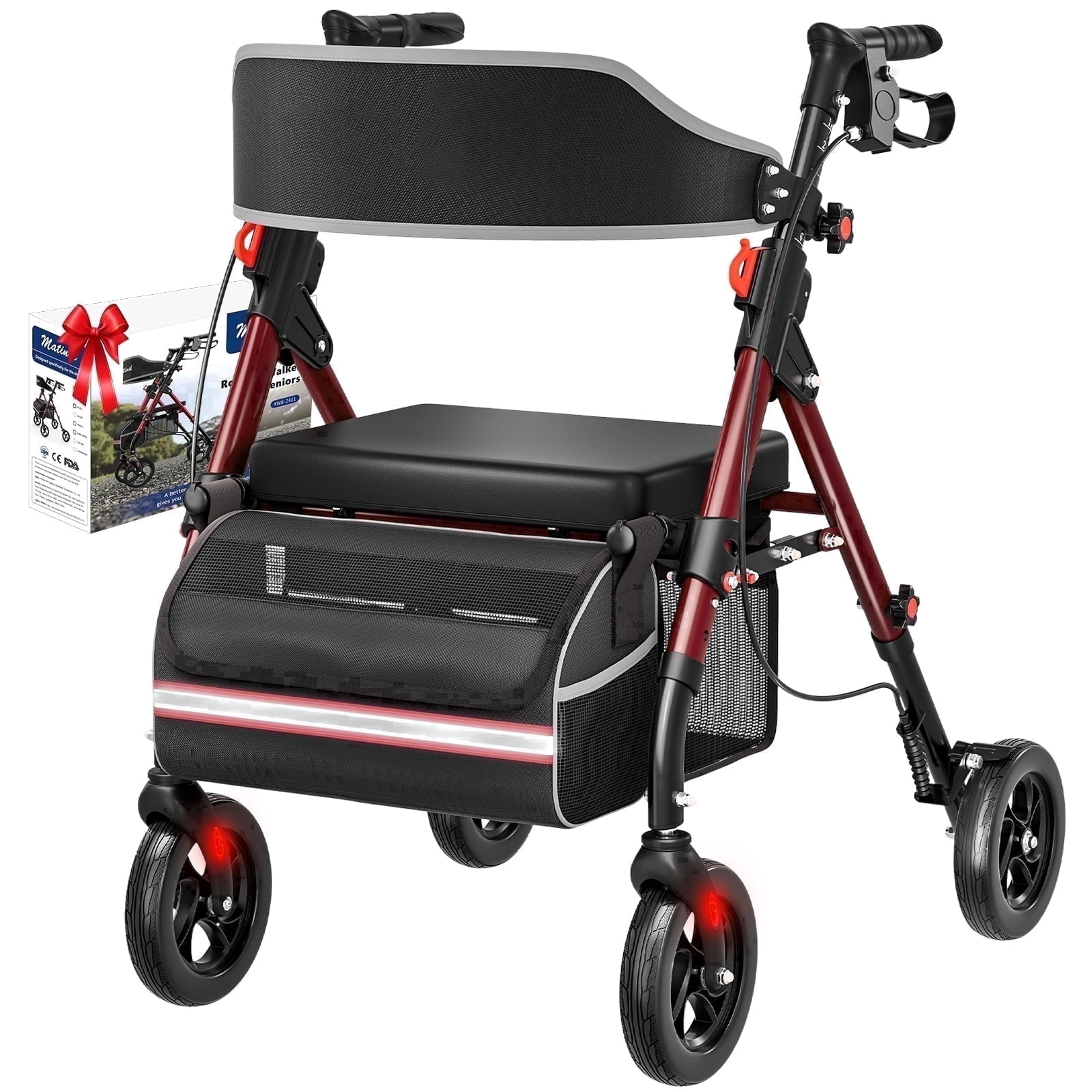 Elderly Walker, Equipped with Dual Brakes and Storage Basket, with Seat ...
