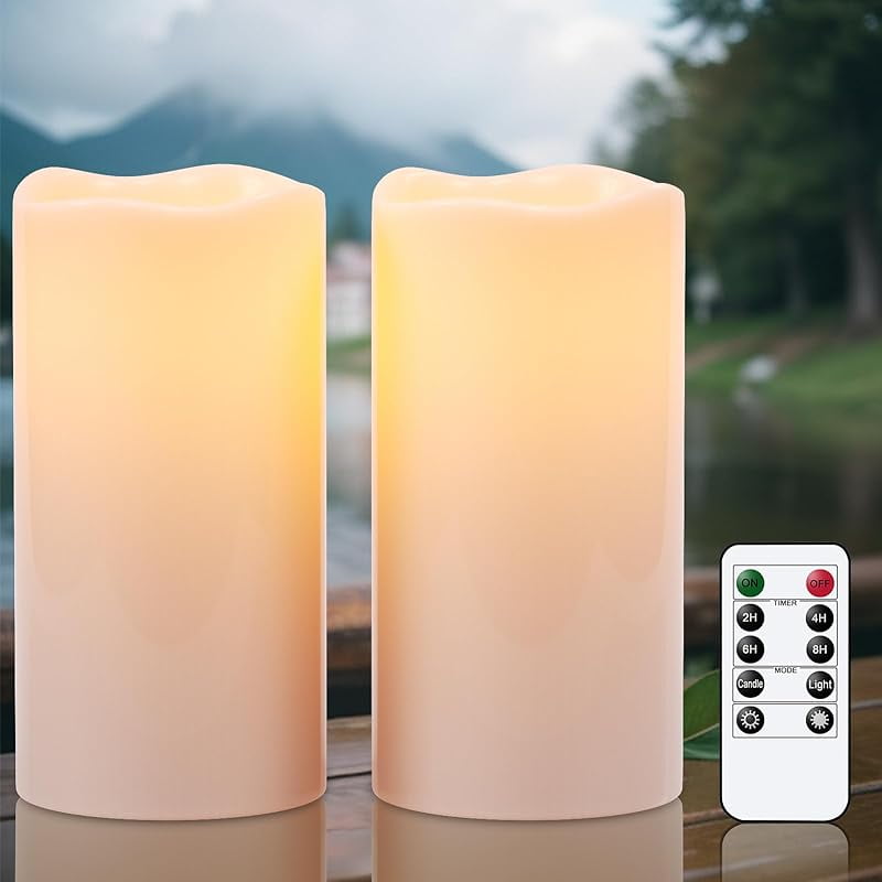 Eldnacele 8" 10" × 4" Large Waterproof Outdoor Flameless Candles Remote ...