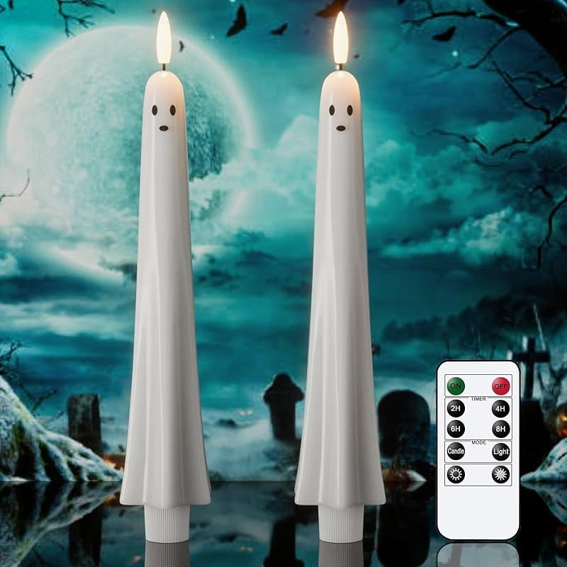 Eldnacele Flameless Flickering Ghost Taper Candles with Remote and ...