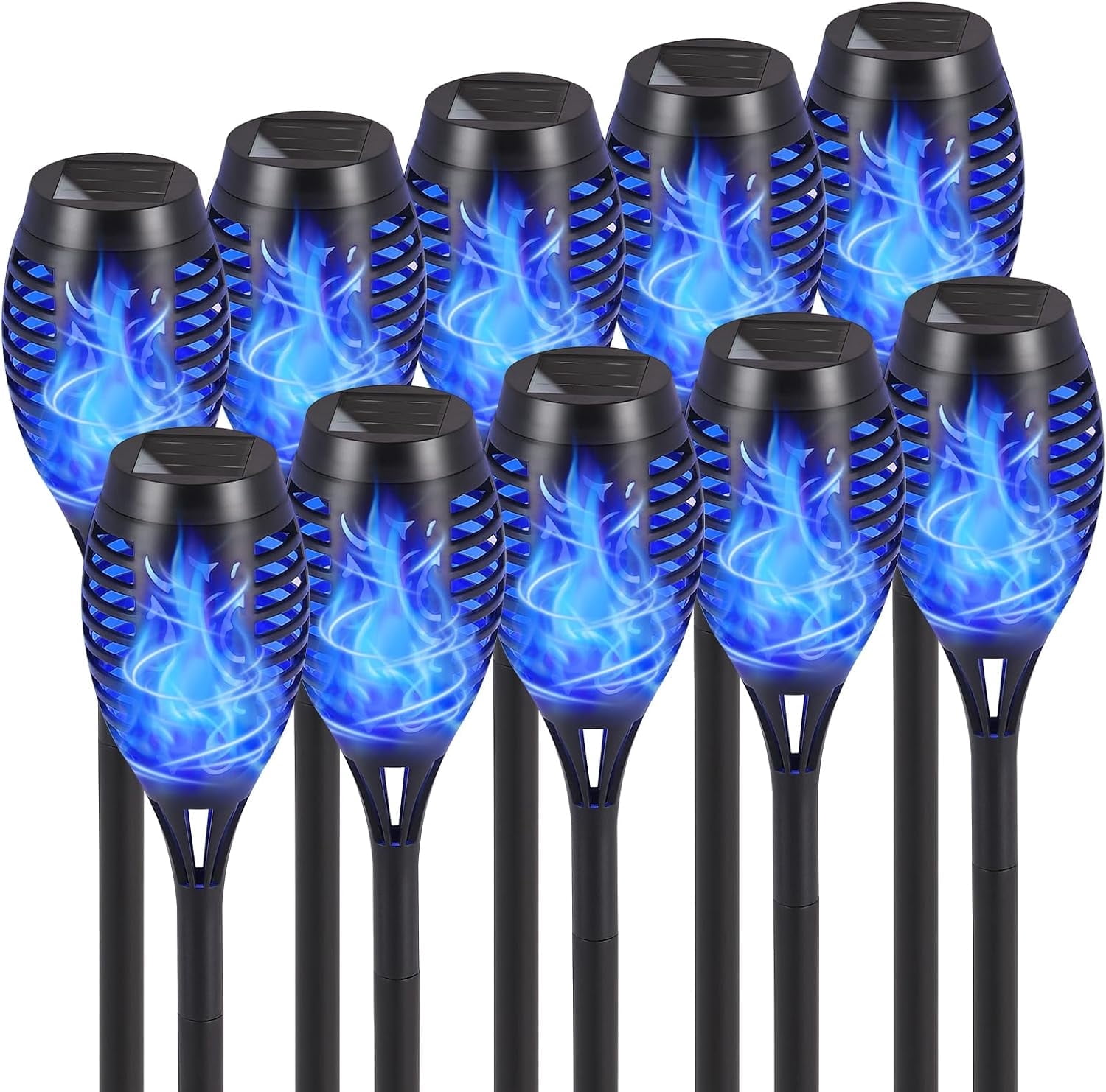 10-Pack Solar LED Outdoor Lights, Flickering Flame Tiki Torches ...