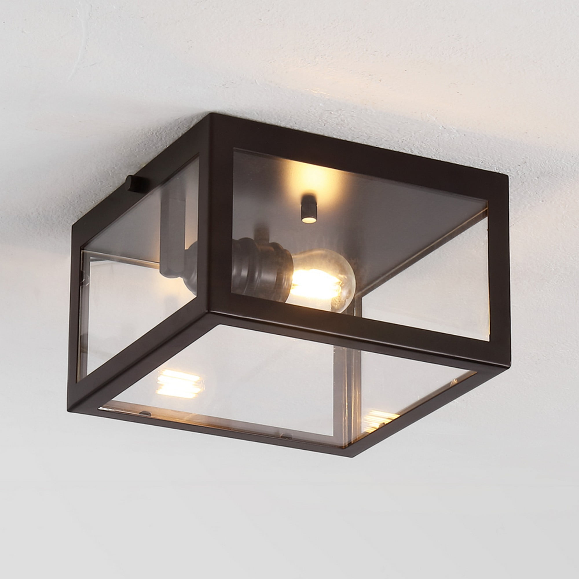 JONATHAN Y Grayson 8" 1-Light Farmhouse Industrial Square Iron/Glass ...
