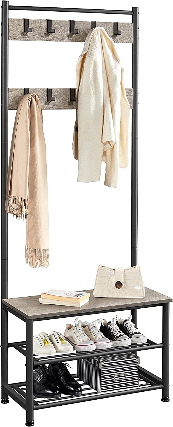 Eleanor Grace Coat Rack, Hall Tree with Shoe Bench, Entryway Shoe ...