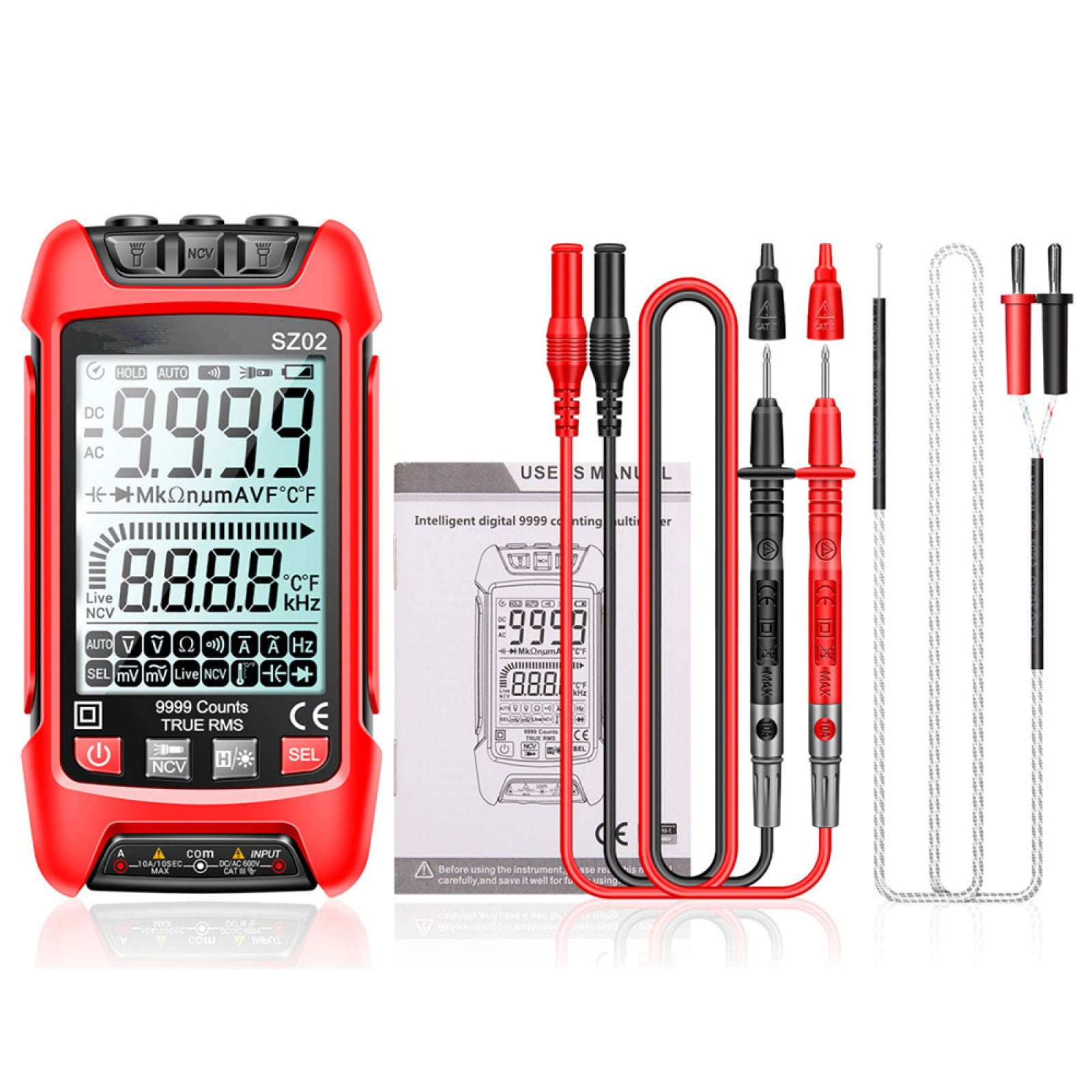 Elec Multimeter with Backlit Screen, AC/DC Current Voltage Resistance ...