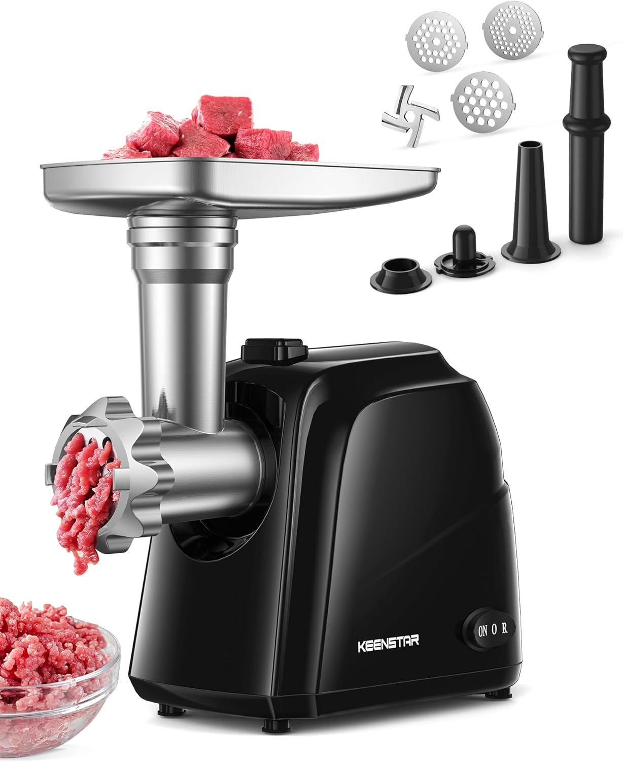 Elec ric Mea Grinder, Sausa S uffer Maker Food Grinder wi h Blade & 3 ...