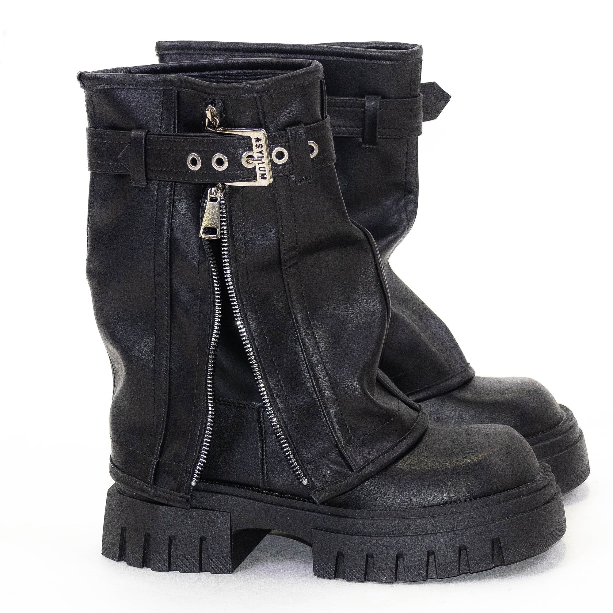 Elecsop Mid Calf Boots for Women, Side Zip Black Platform Boots, Retro ...