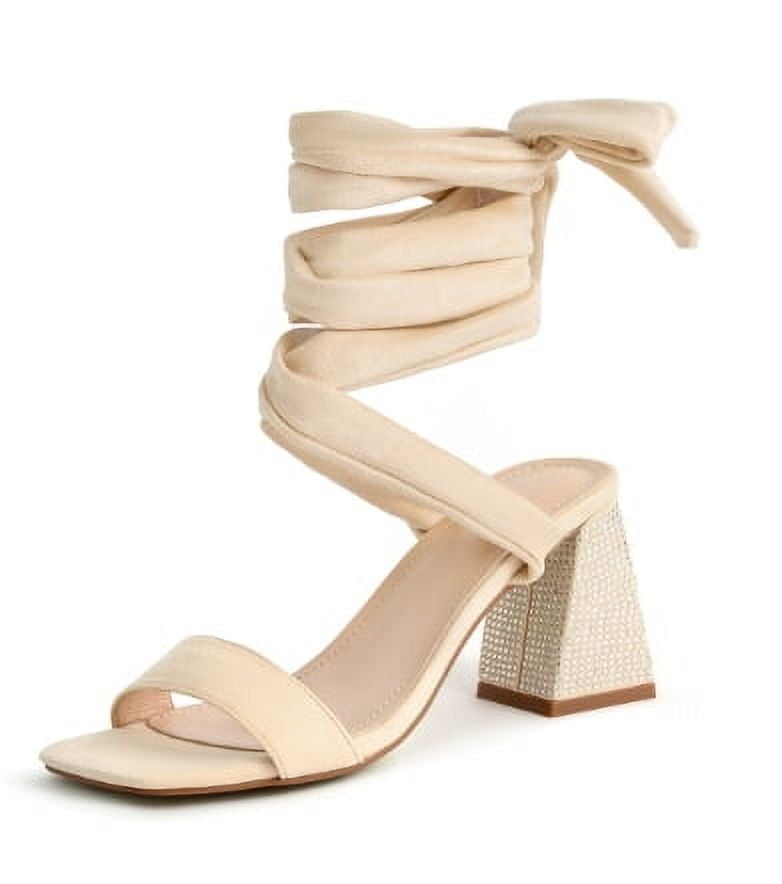 Elecsop Chunky Heels for Women, Sexy Square Open Toe Mid Block High ...