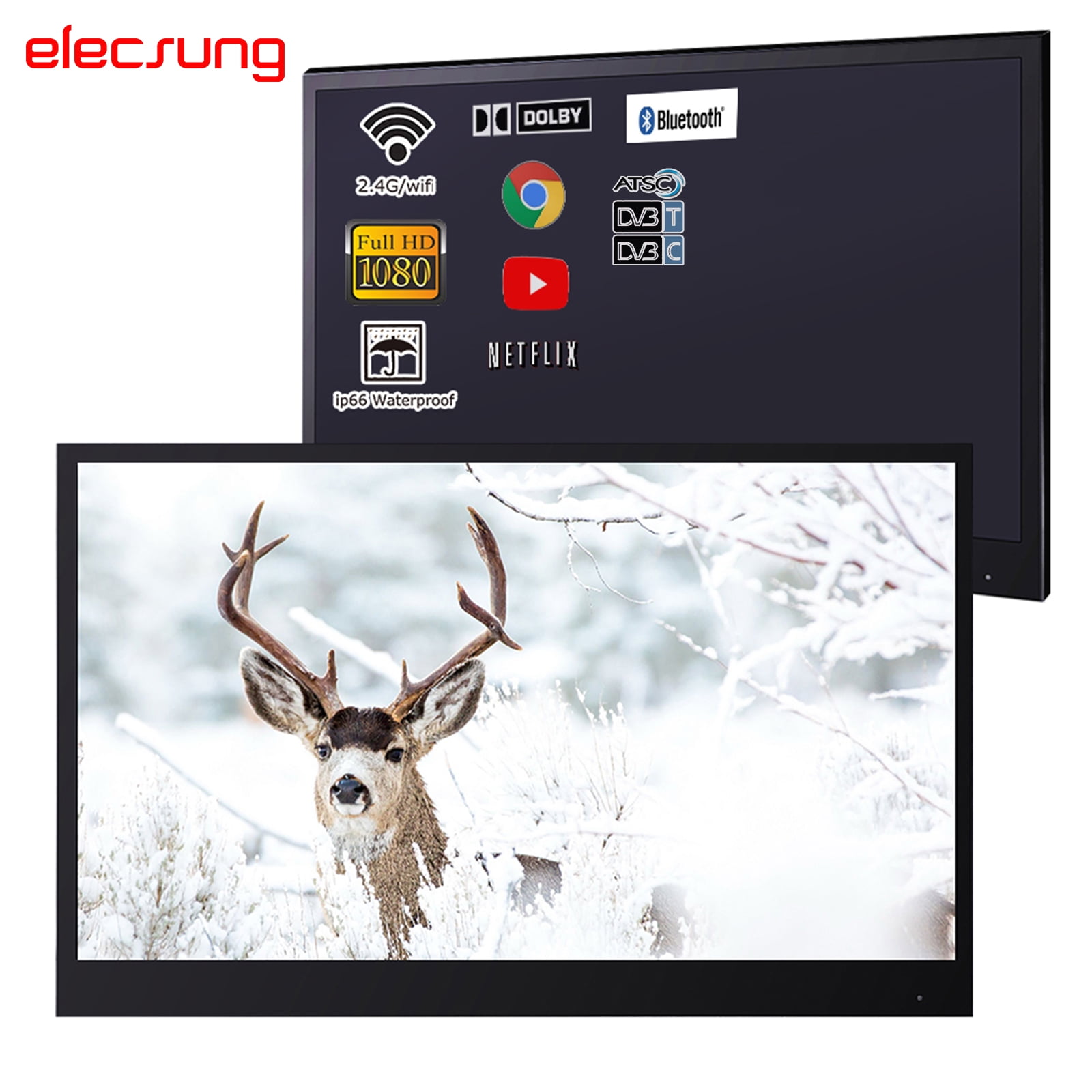 Elecsung 22 inches Smart Black Color LED TV Waterproof Bathroom ...