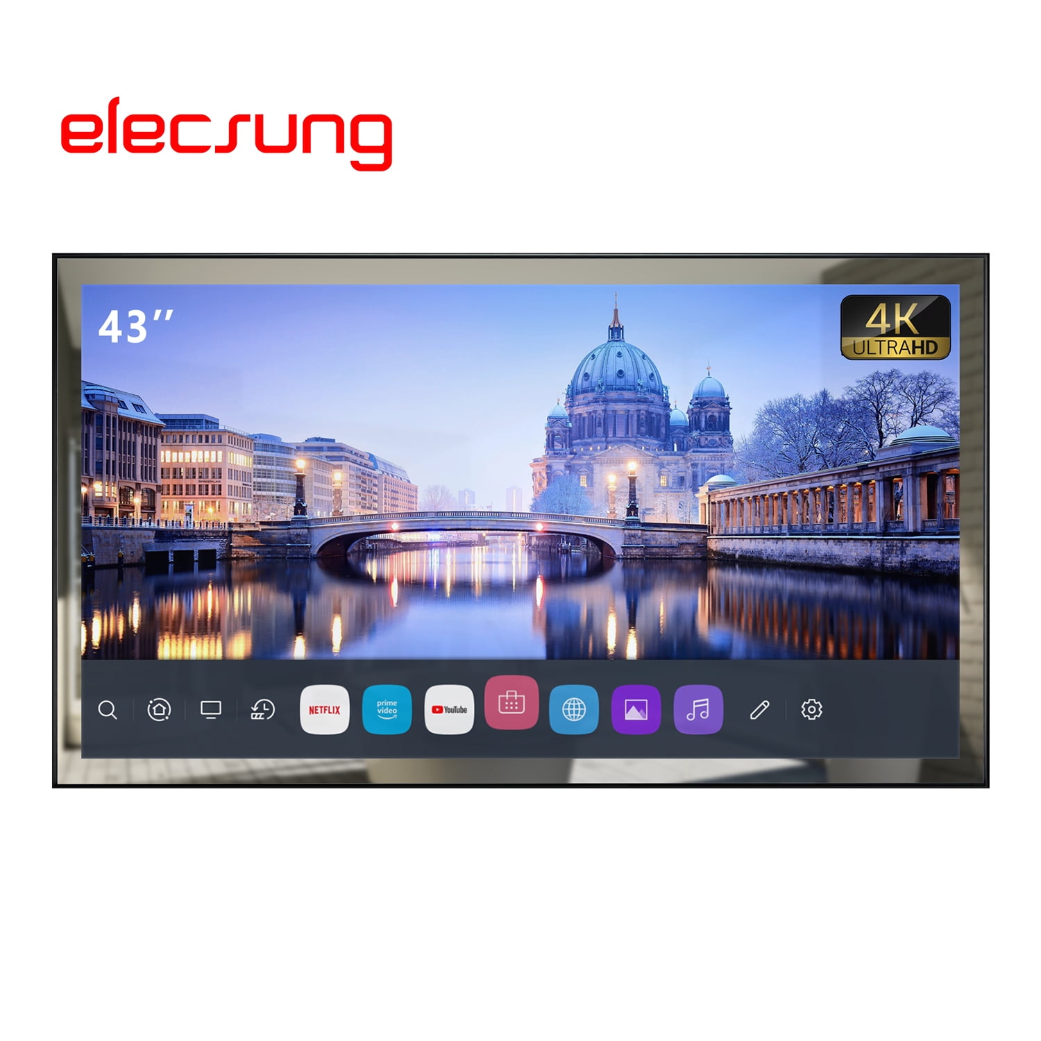 Elecsung 43-inch Waterproof Smart Mirror TV, 4K Picture Size, with ...
