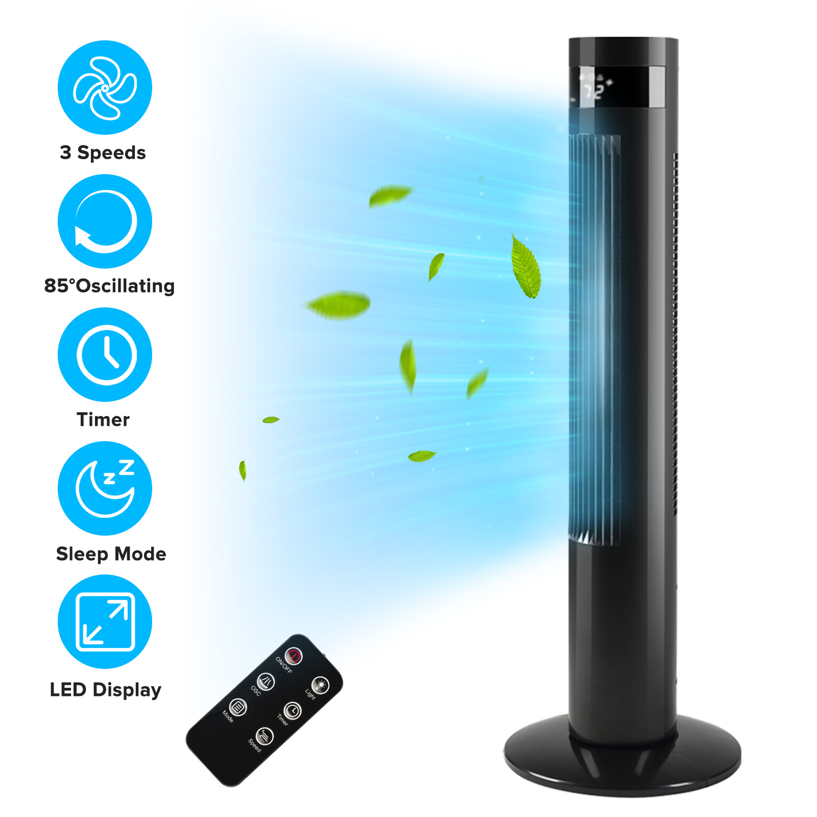 Electactic 35 Tower Fan Portable Floor Fans With Remote Control 12H