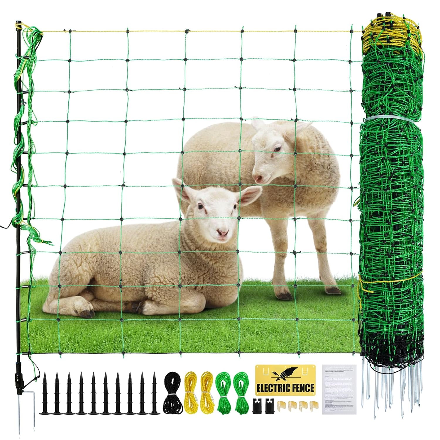 Electirc Fence Netting 42" H x 164'L, Poultry Netting with 13 Posts 12 Conductive Electric Deer ...