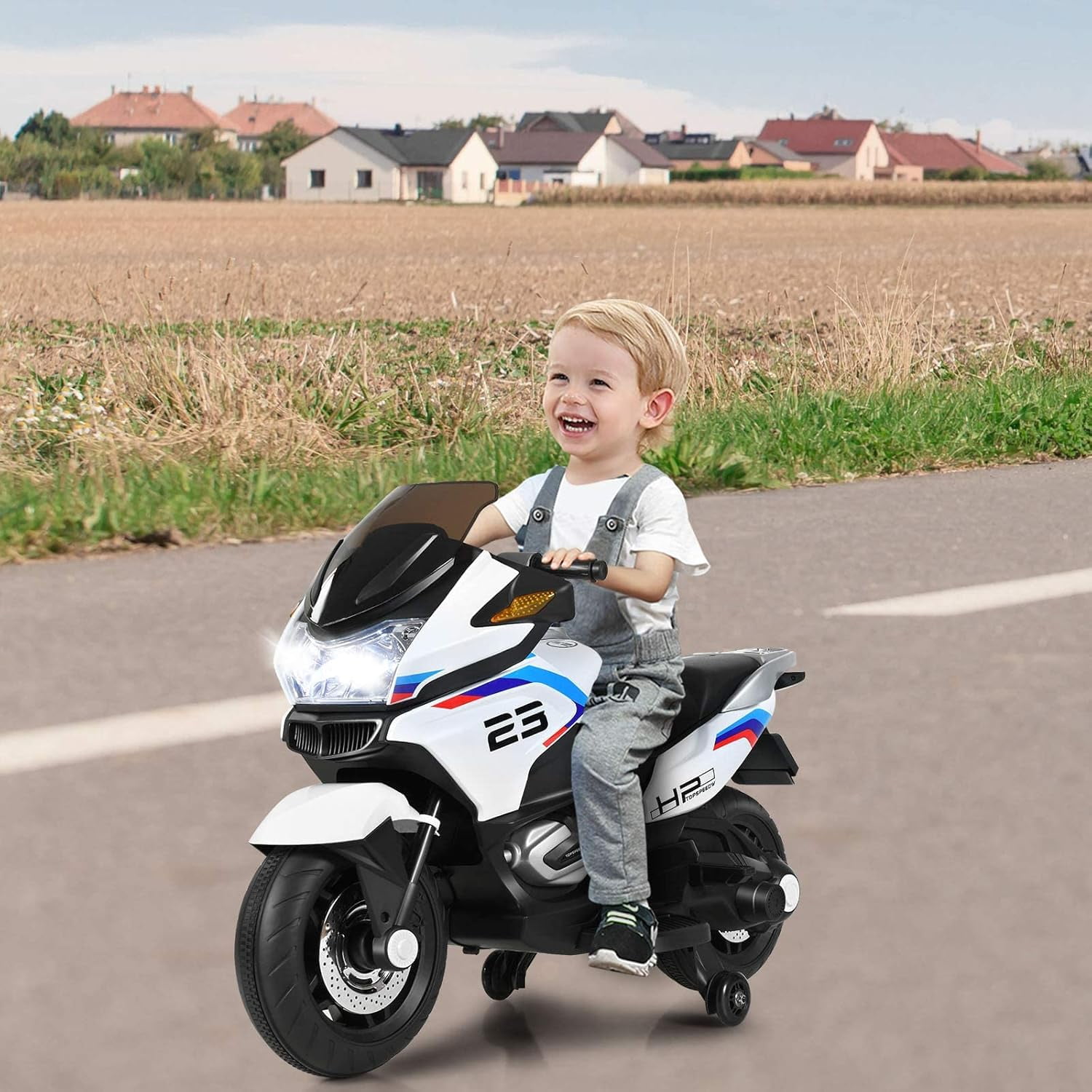 Electric 12V Motorcycle Toy for Kids with Music, LED Lights, and Training Wheels - Safe and ...