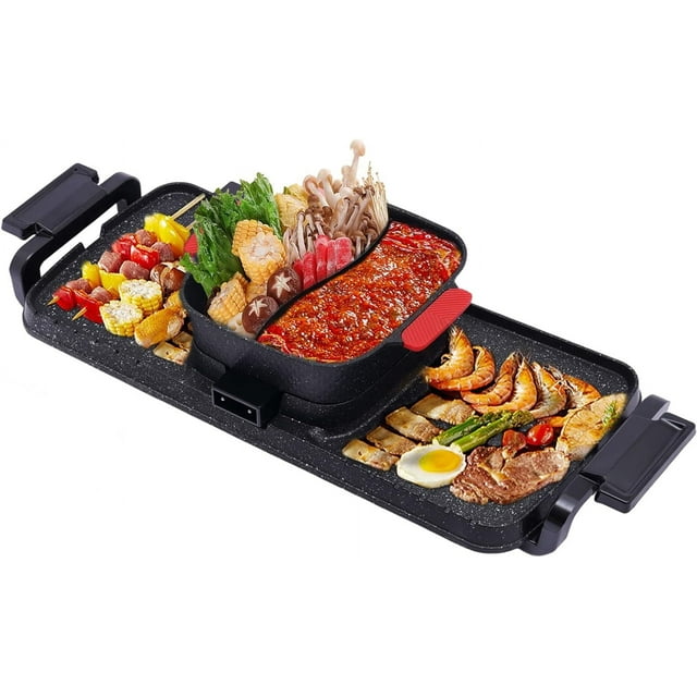 Electric 2 in 1 Hot Pot BBQ Oven Smokeless Barbecue Pan Grill Hotpot ...