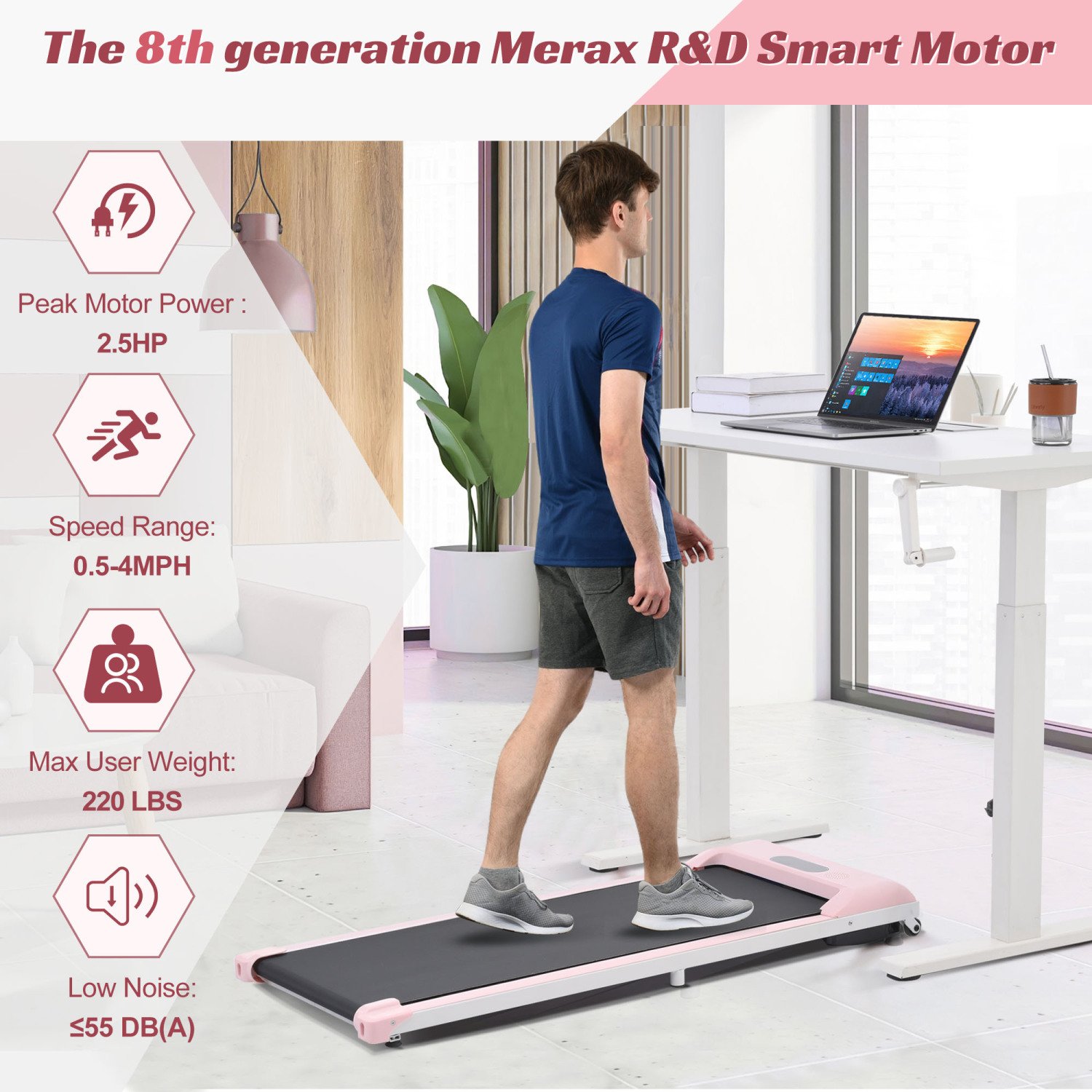 Electric 2 in 1 Under Desk Treadmill with Remote Control 2.5HP Motor ...