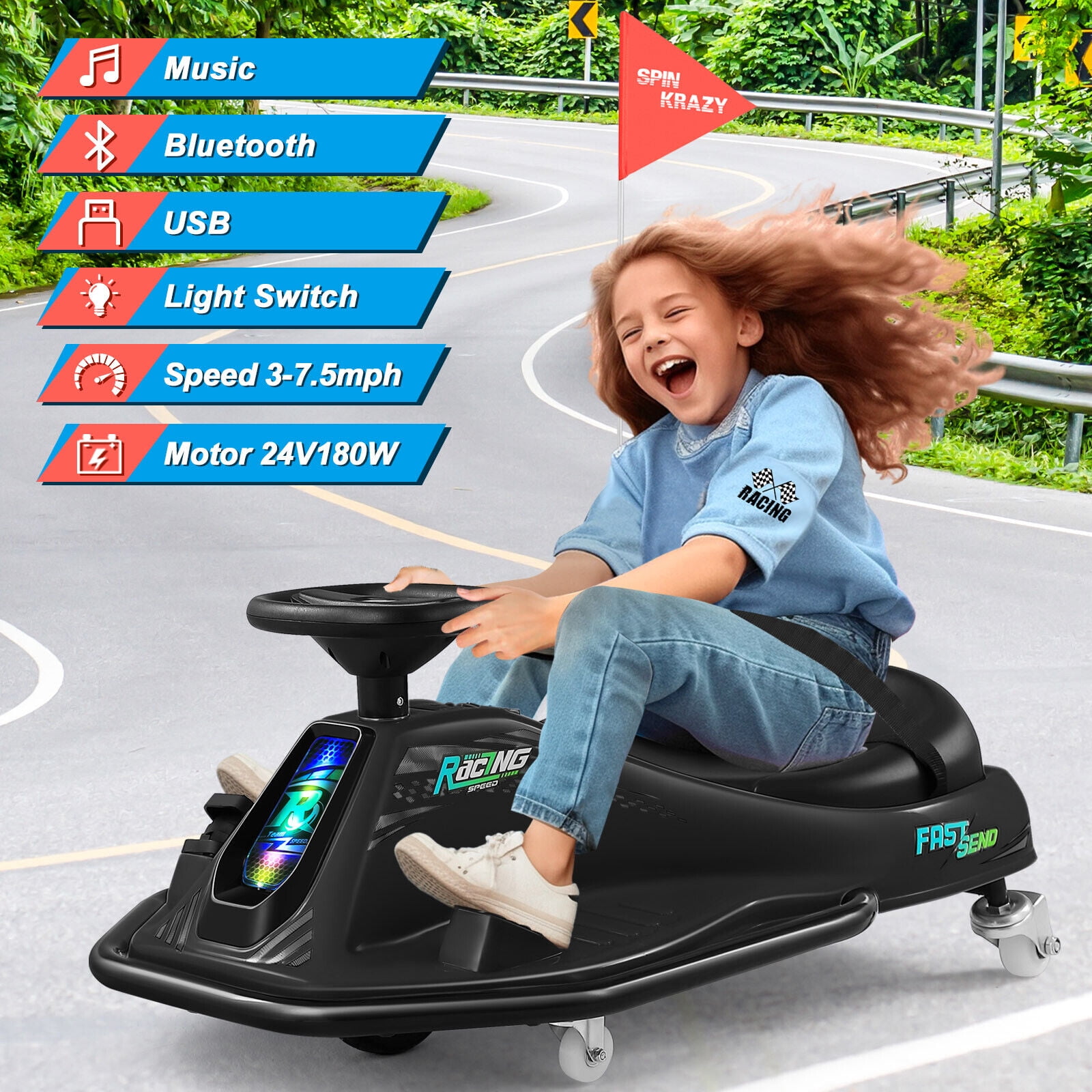 Electric 24V 360 Degrees Rotating Kids Ride on Drift Car Drifting Go ...