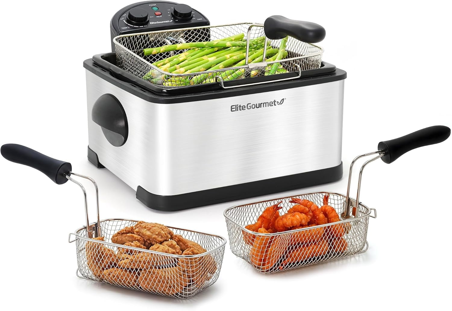 Electric 4.5 Qt. / 17 Cup Immersion Deep Fryer 3-Baskets, 1700-Watt ...