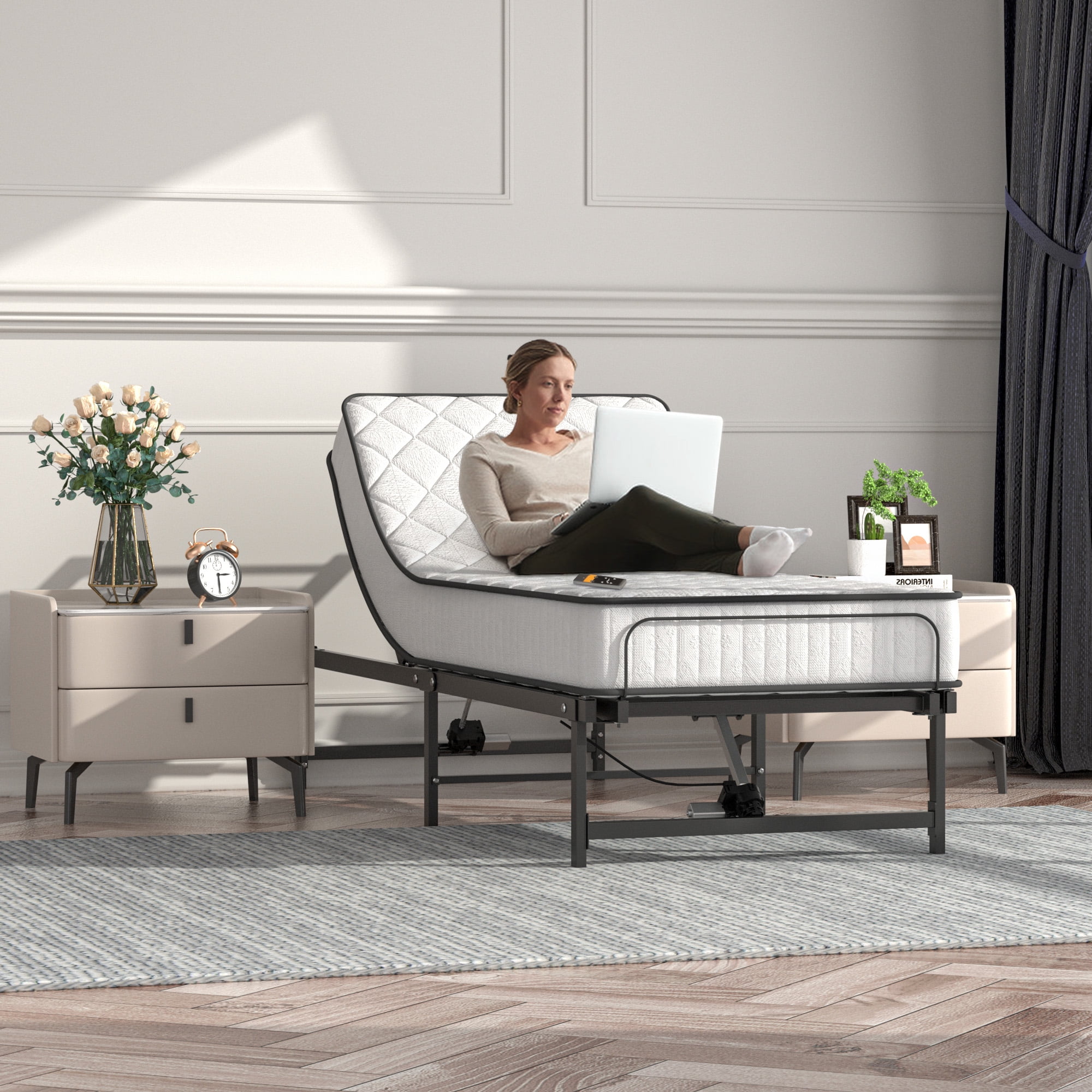 XGeek Electric Adjustable Bed Frame, Twin Size, Cold-Rolled Steel, 600 ...