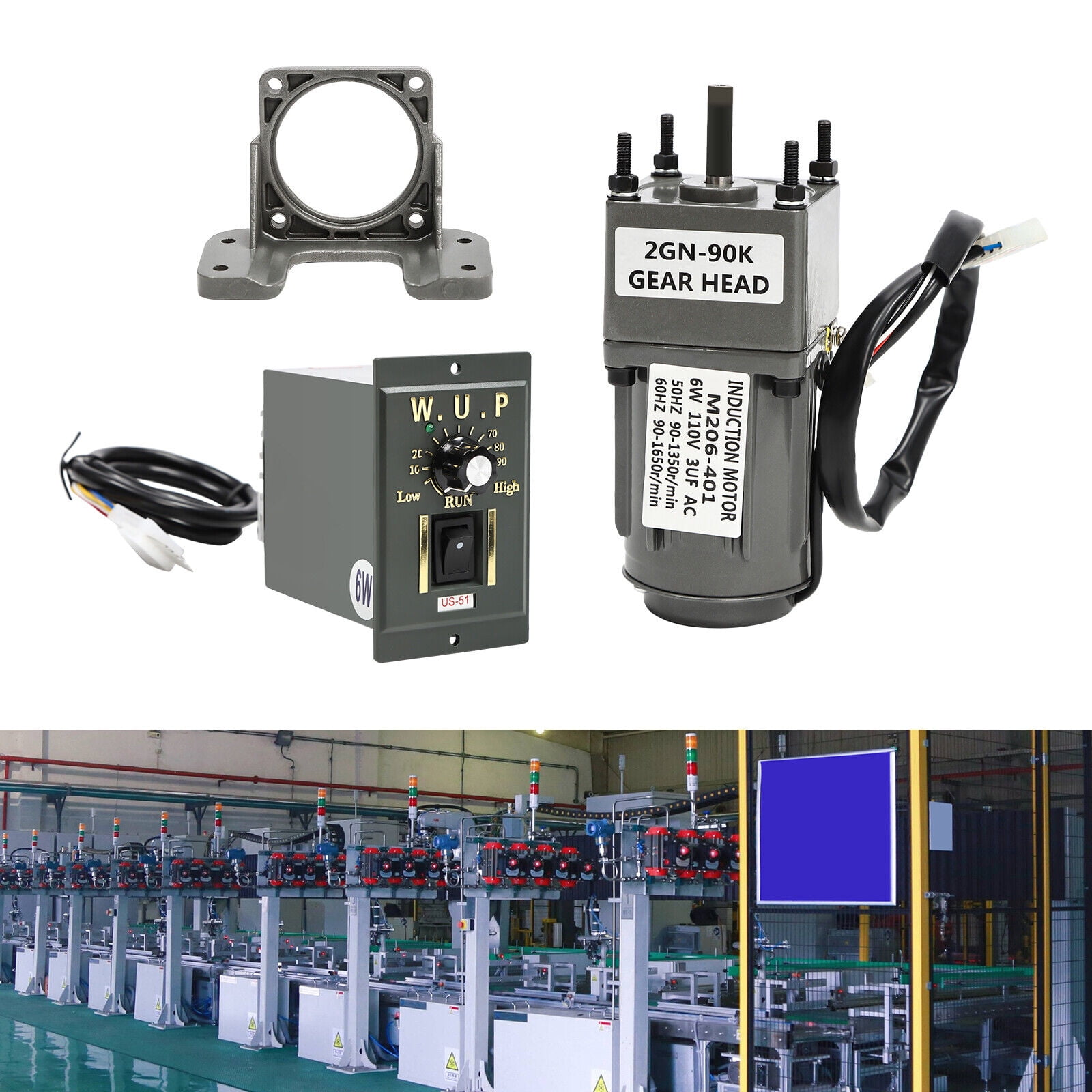 Electric Adjustable Gear Motor Engine AC 110V 6W 2GN 90K 15RPM Gearbox ...