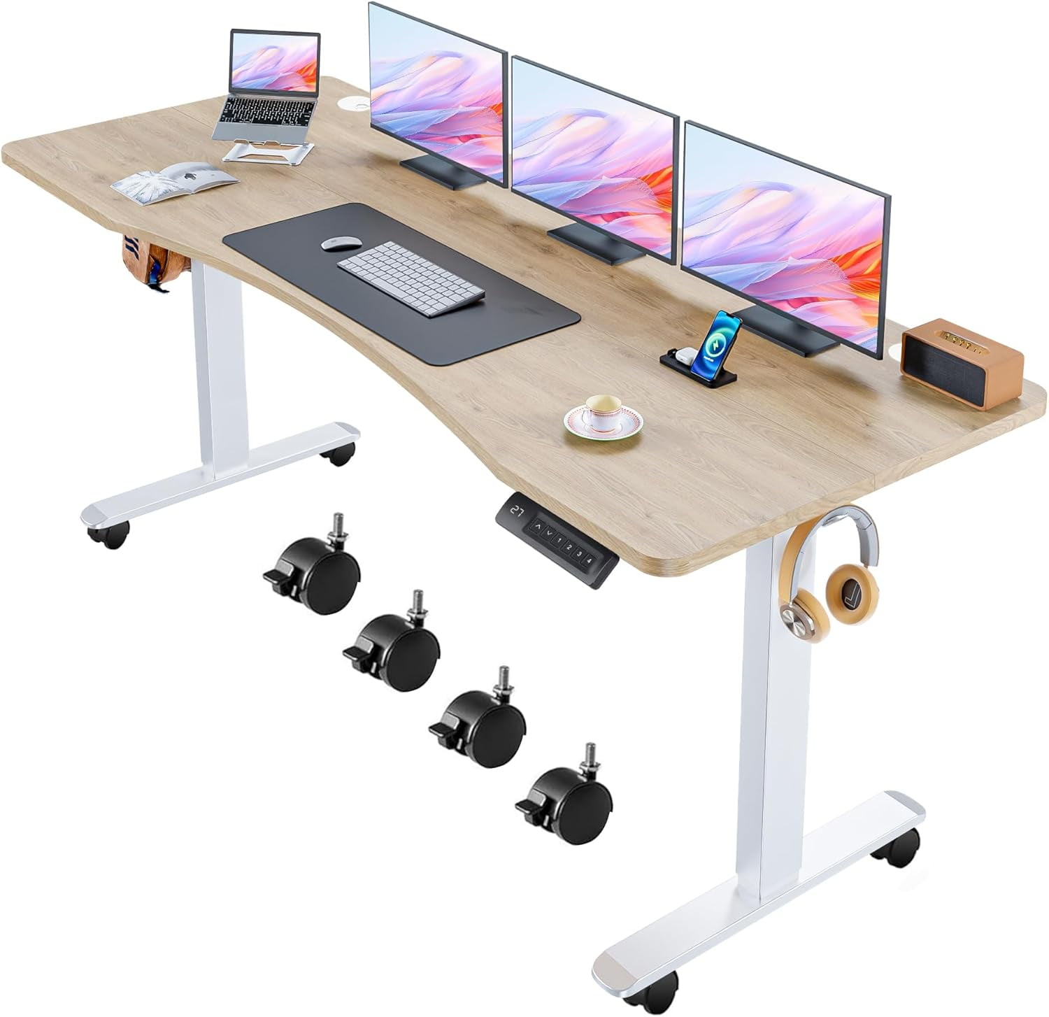 Electric Adjustable Standing Desk with Wheels, 63'' x 24''Sit Stand ...