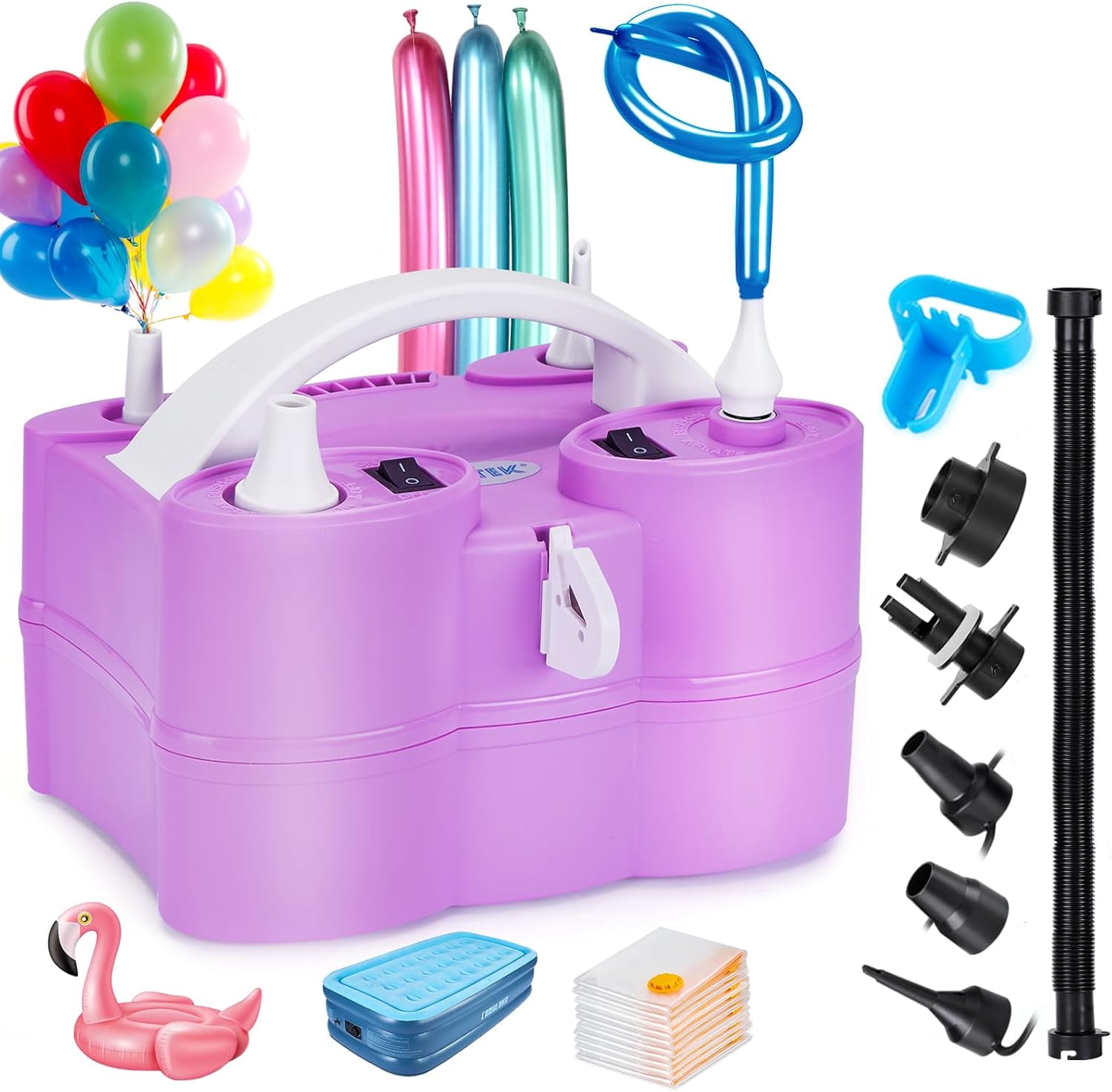 Electric Air Balloon Pump, 110V 600W Rose Red Portable Dual Nozzle ...