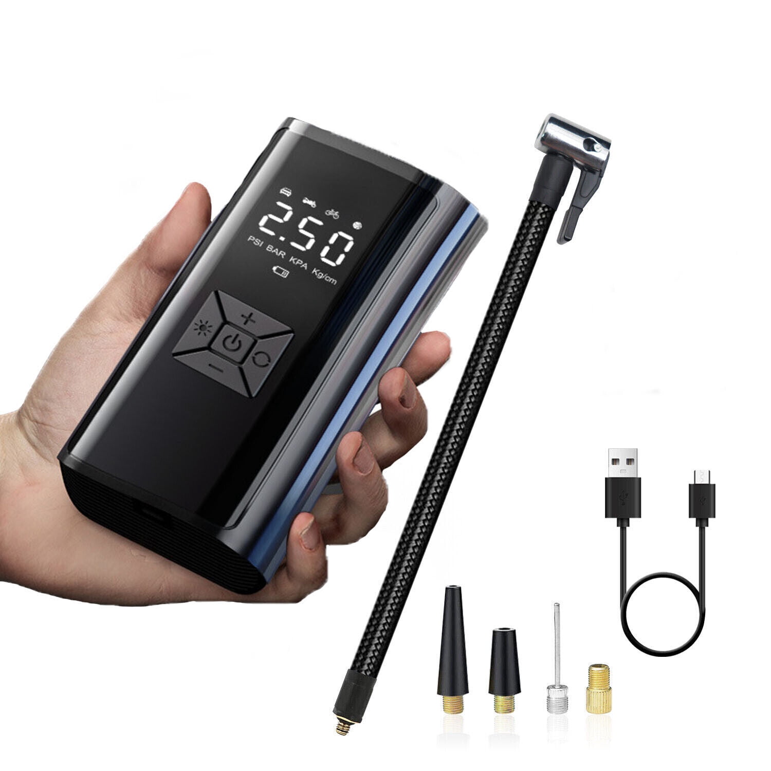Electric Air Compressor Cordless Rechargeable Car Bike Ball Pump Tire ...