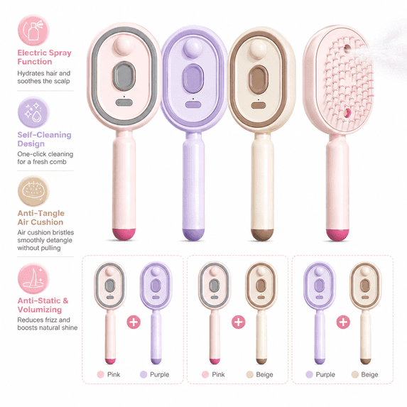 Electric Air Cushion Massage Spray Comb, Self-Cleaning Essential Oil ...