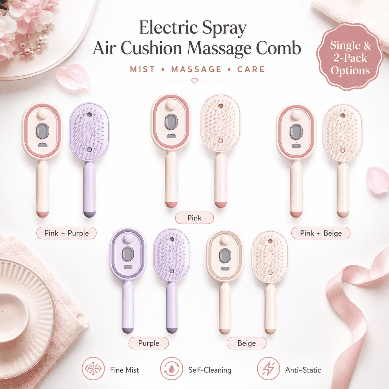 Electric Air Cushion Massage Spray Comb, Self-Cleaning Essential Oil ...