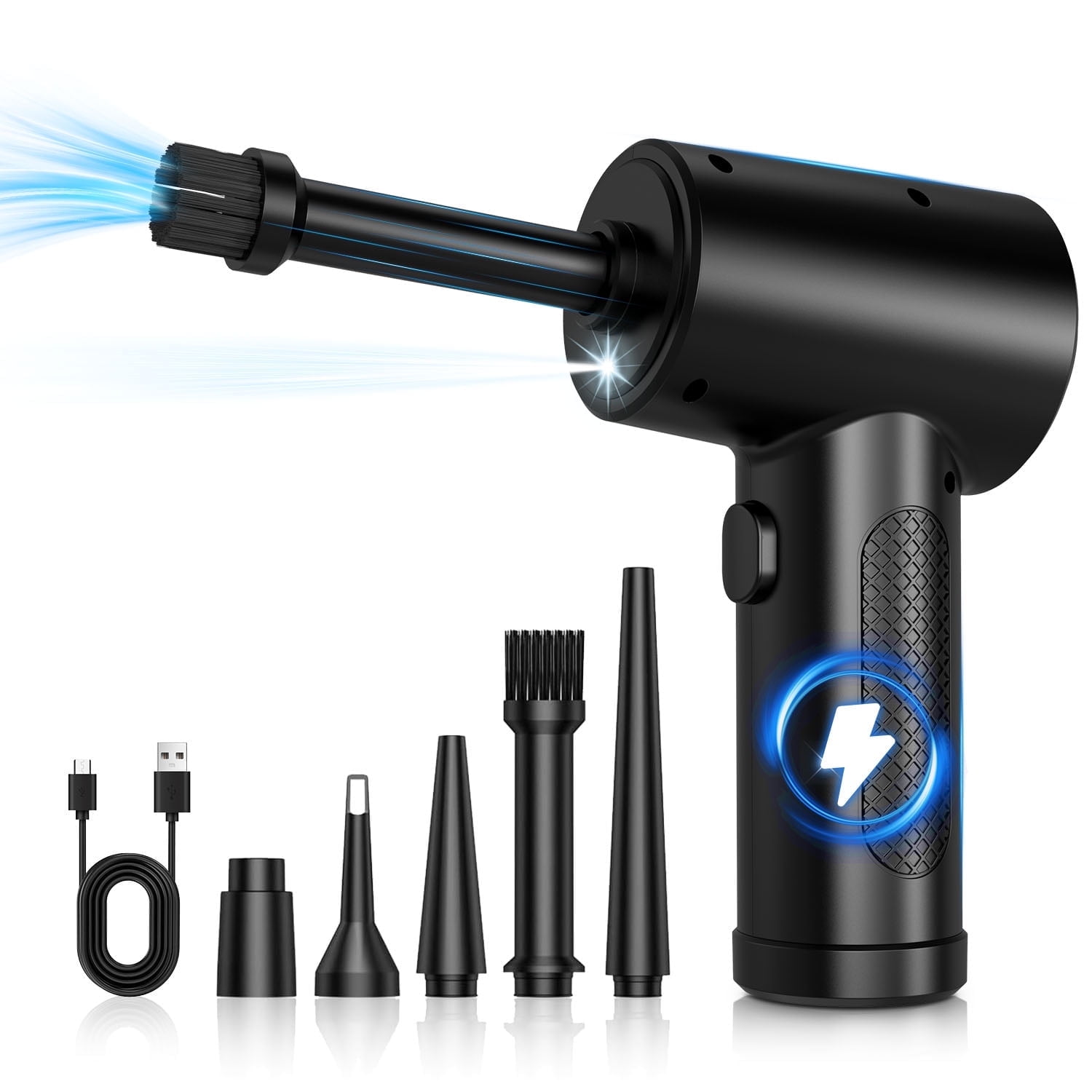 WORLDTIGER Electric Air Duster with LED Light Rechargeable Cordless ...