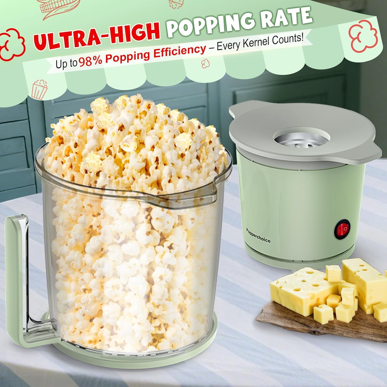 Electric Air Popper Popcorn Maker Machine for Home – 2QT Oil-Free ...
