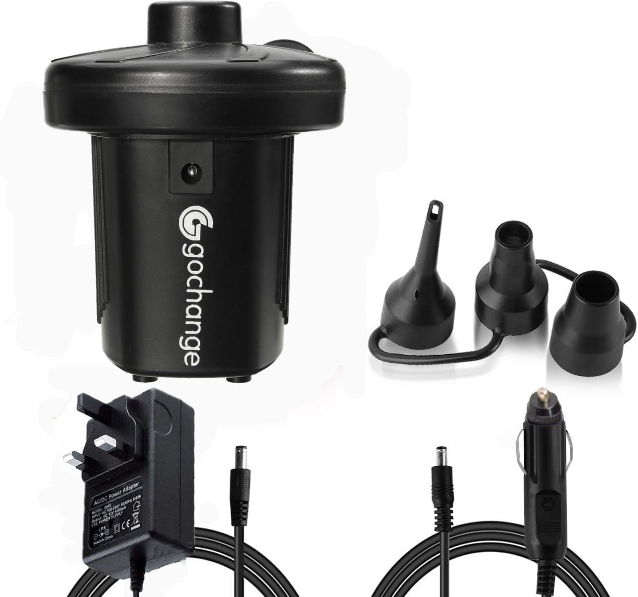 Electric Air Pump, GOCHANGE DC12V/AC230V 2 Plug Electric Inflate ...