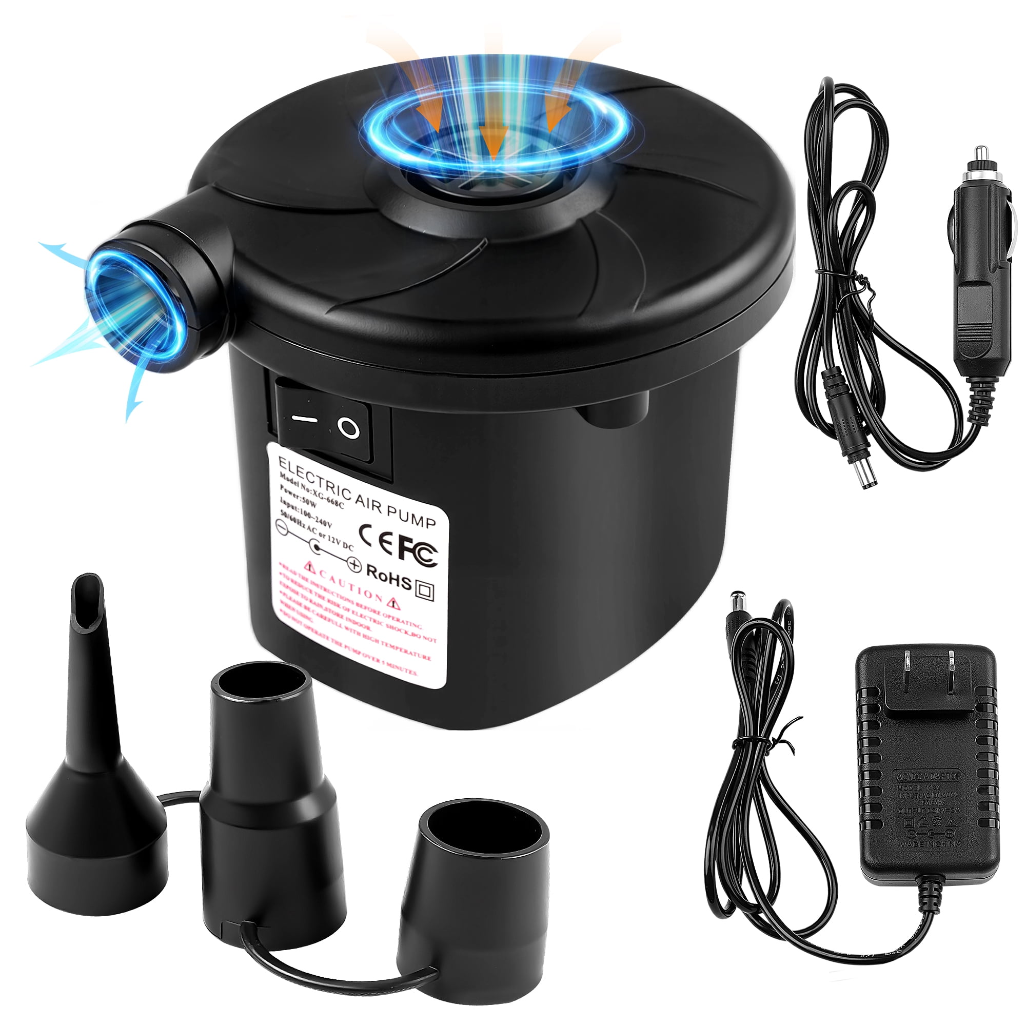 Electric Air Pump for Inflatables,Portable Quick-Fill Air Pump with 3 ...