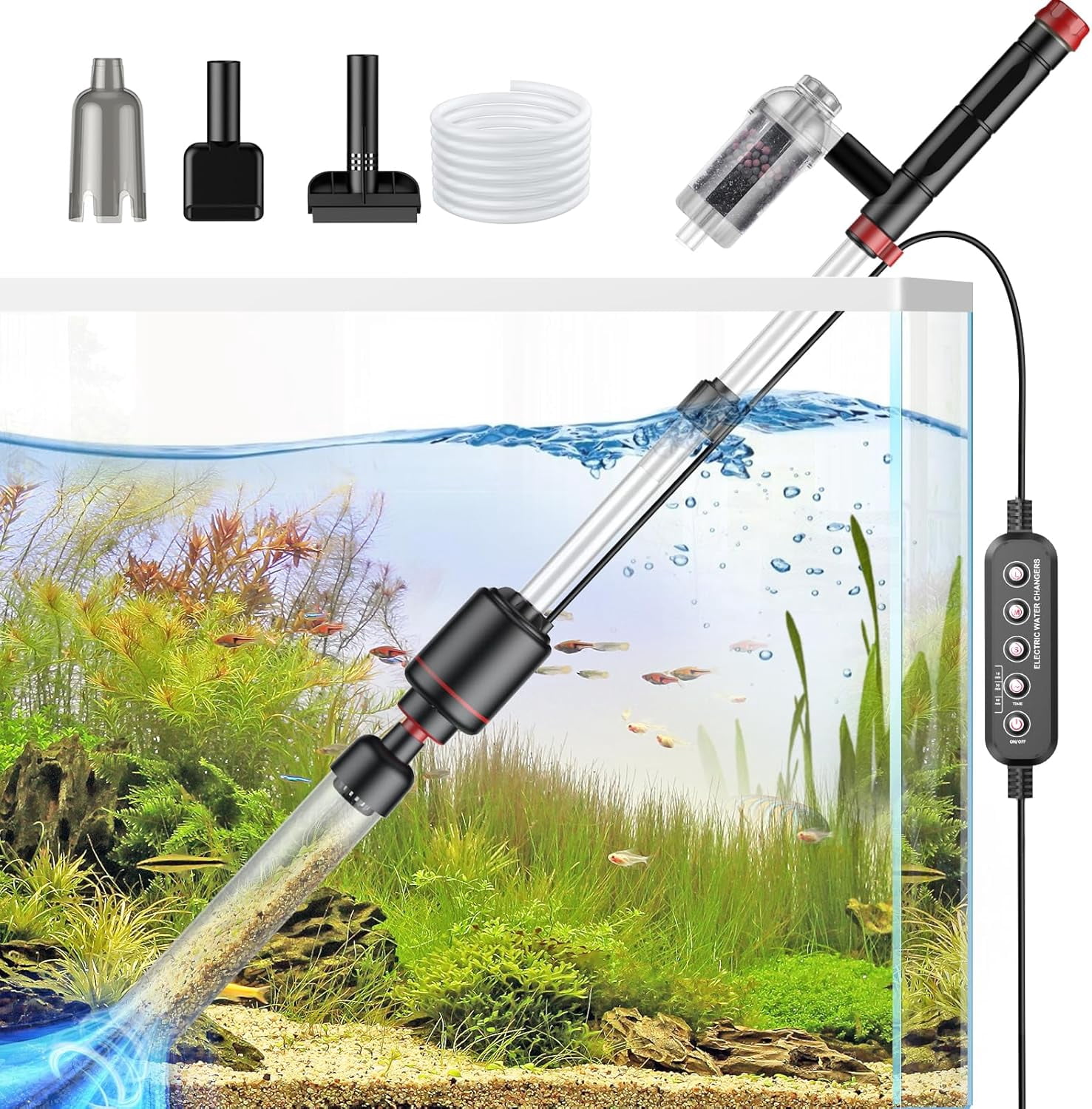 Electric Aquarium Vacuum Gravel Cleaner: 24W Fish Tank Vacuum Gravel ...