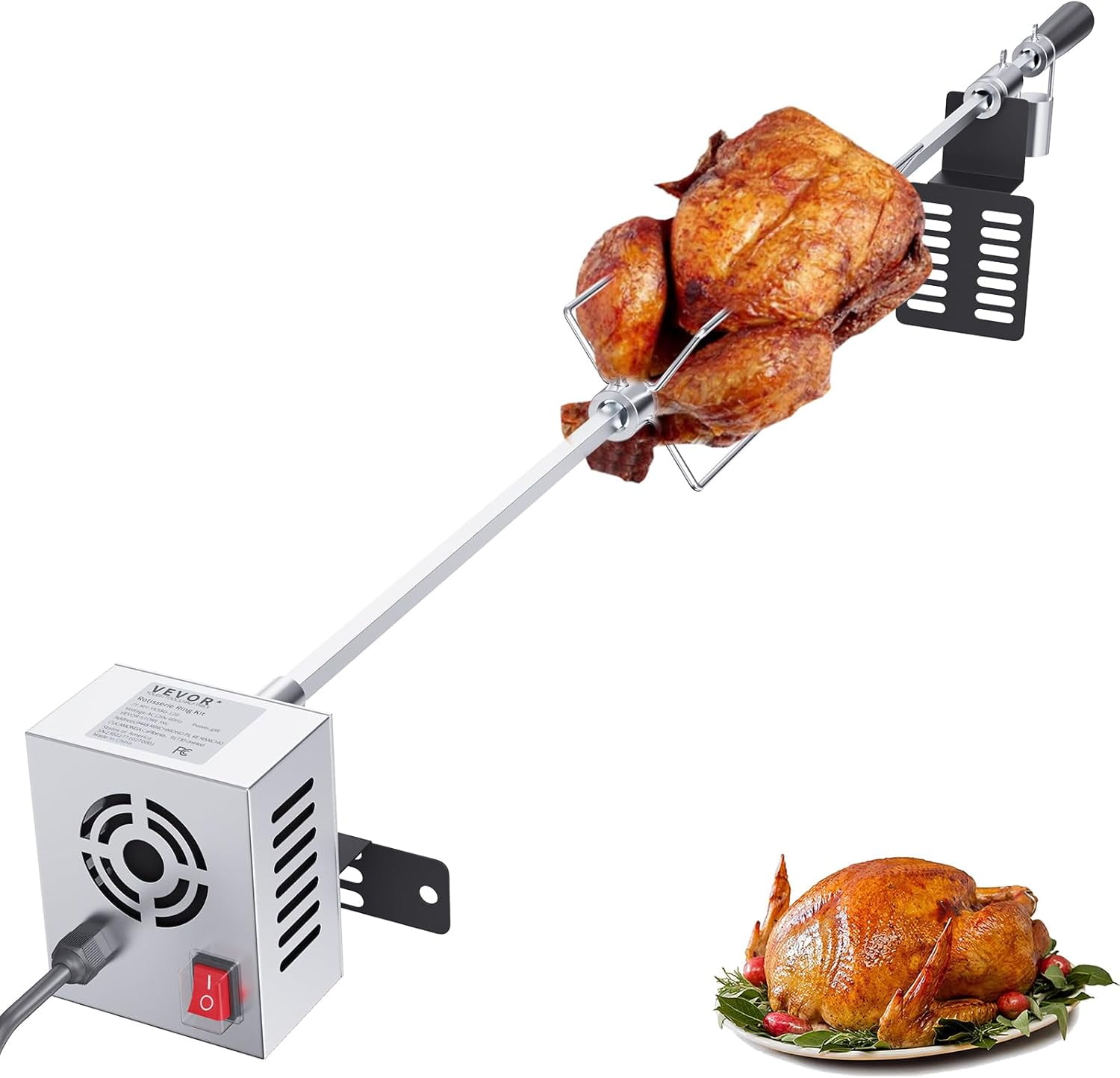 Electric BBQ Grill with 110V 9W Motor, Universal Grill Rotisserie Kit for Grills, Stainless ...