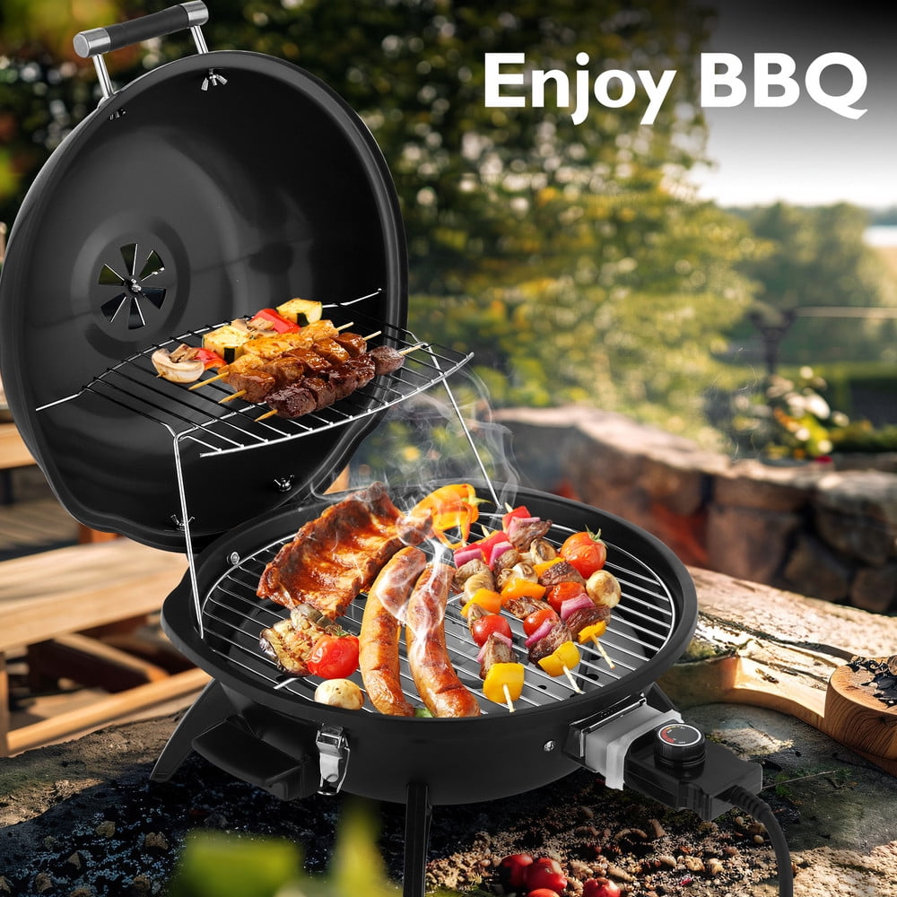 Electric BBQ Grill Black 1600W Outdoor Garden Camping with Double Layer ...