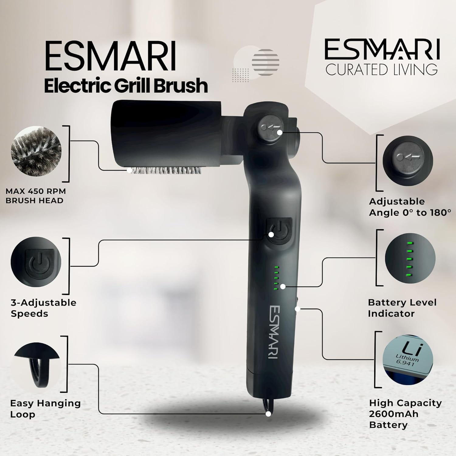 Electric BBQ Grill Brush, Rechargeable Cordless Cleaner with 180 ...