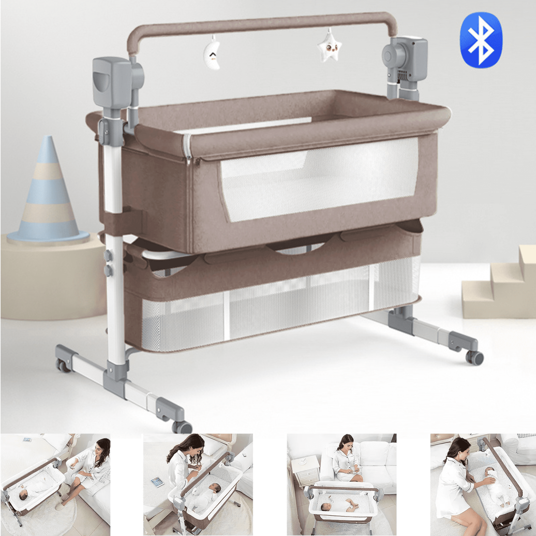 Electric Baby Crib Cradle Newborn Movable Rocking Bed Smart Portable ...