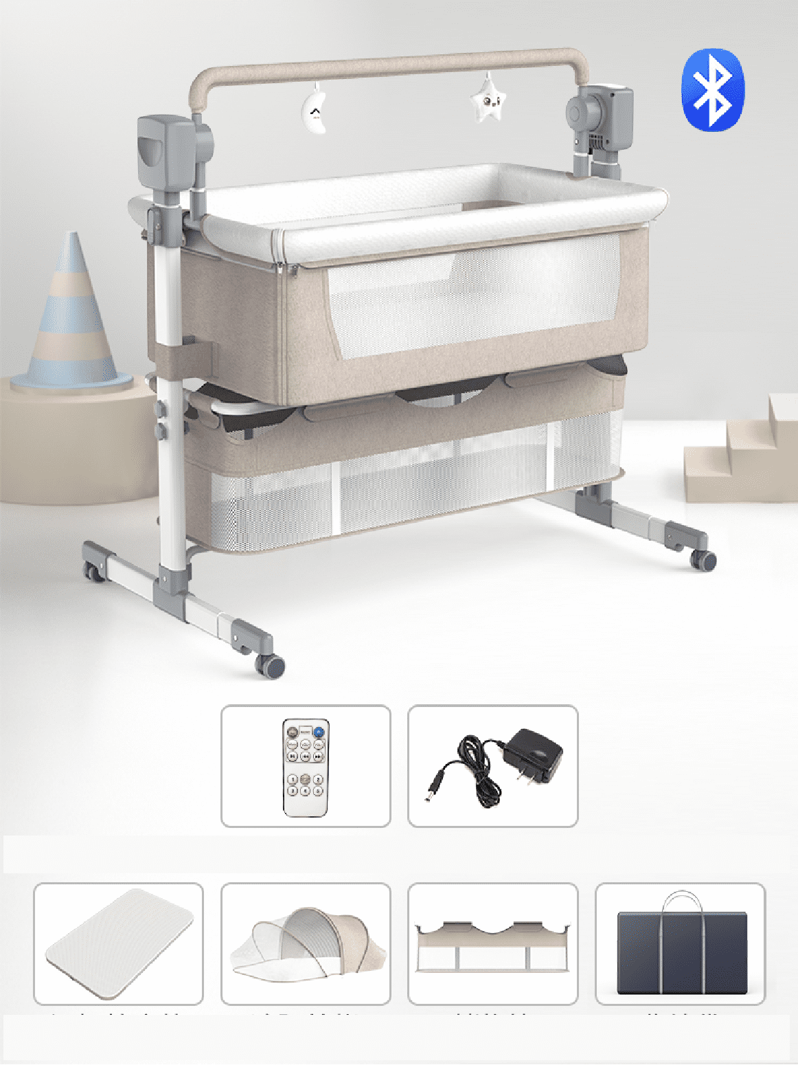 Electric Baby Crib Cradle Newborn Movable Rocking Bed Smart Portable ...