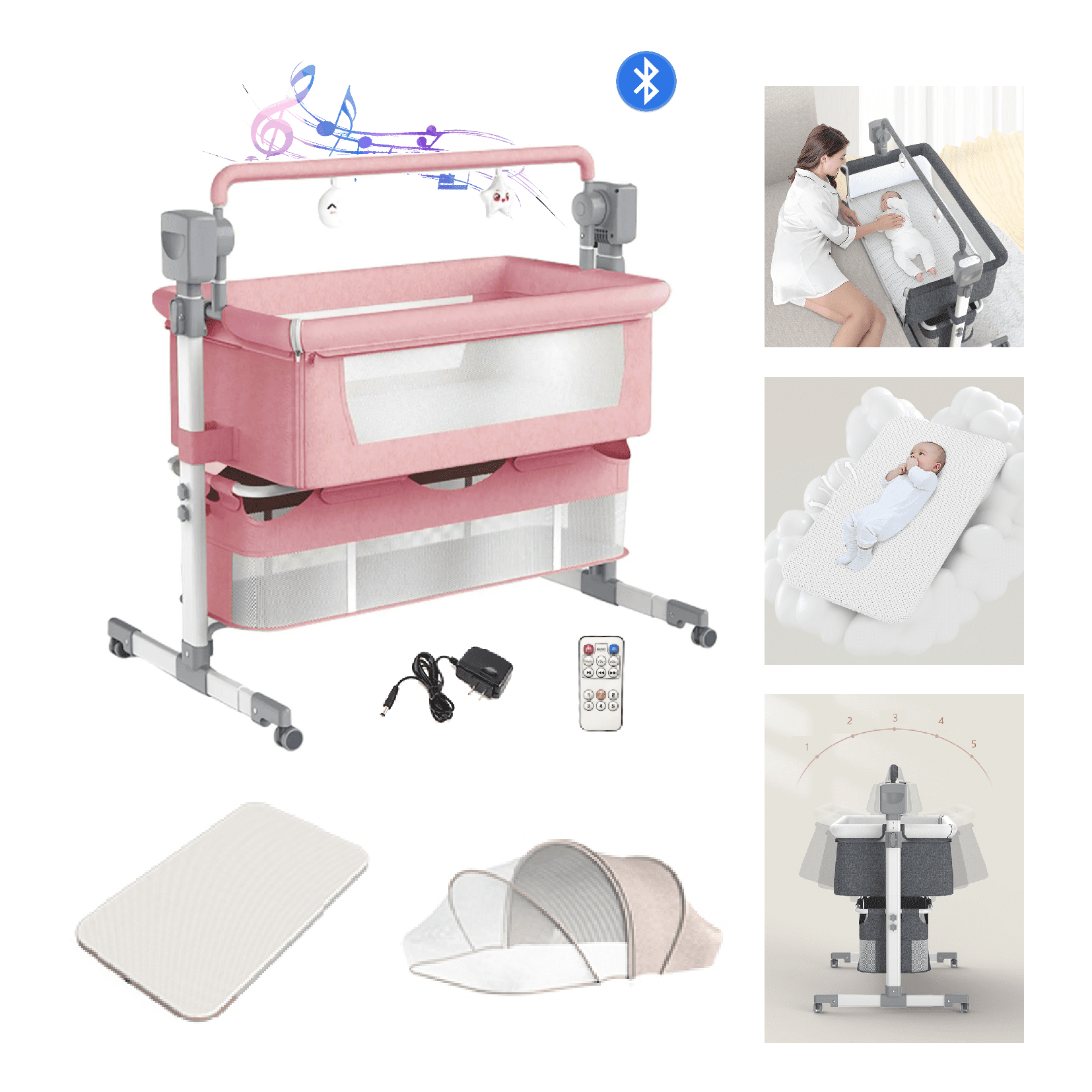 Electric Baby Crib Cradle Newborn Movable Rocking Bed Smart Portable ...